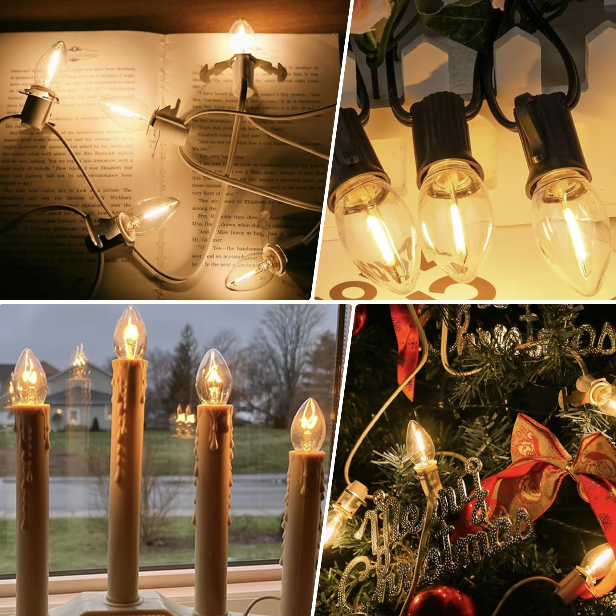 C7 LED Night Light Bulbs 0.5W, E12 Candelabra Base Candle Light Bulb Warm 2200K Equivalent 5W/7W Incandescent Bulb, Mini Light Bulbs for Chandelier Nightlight Salt Lamp Window Bulbs (2 Pack Gold)