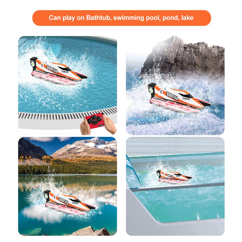 Gizmovine Mini Remote Control Boat for Kids Age 5-9, Fast Rc Boats for Pools Racing Submarine Water Toys Adults Kids Gift, Orange Upate Version