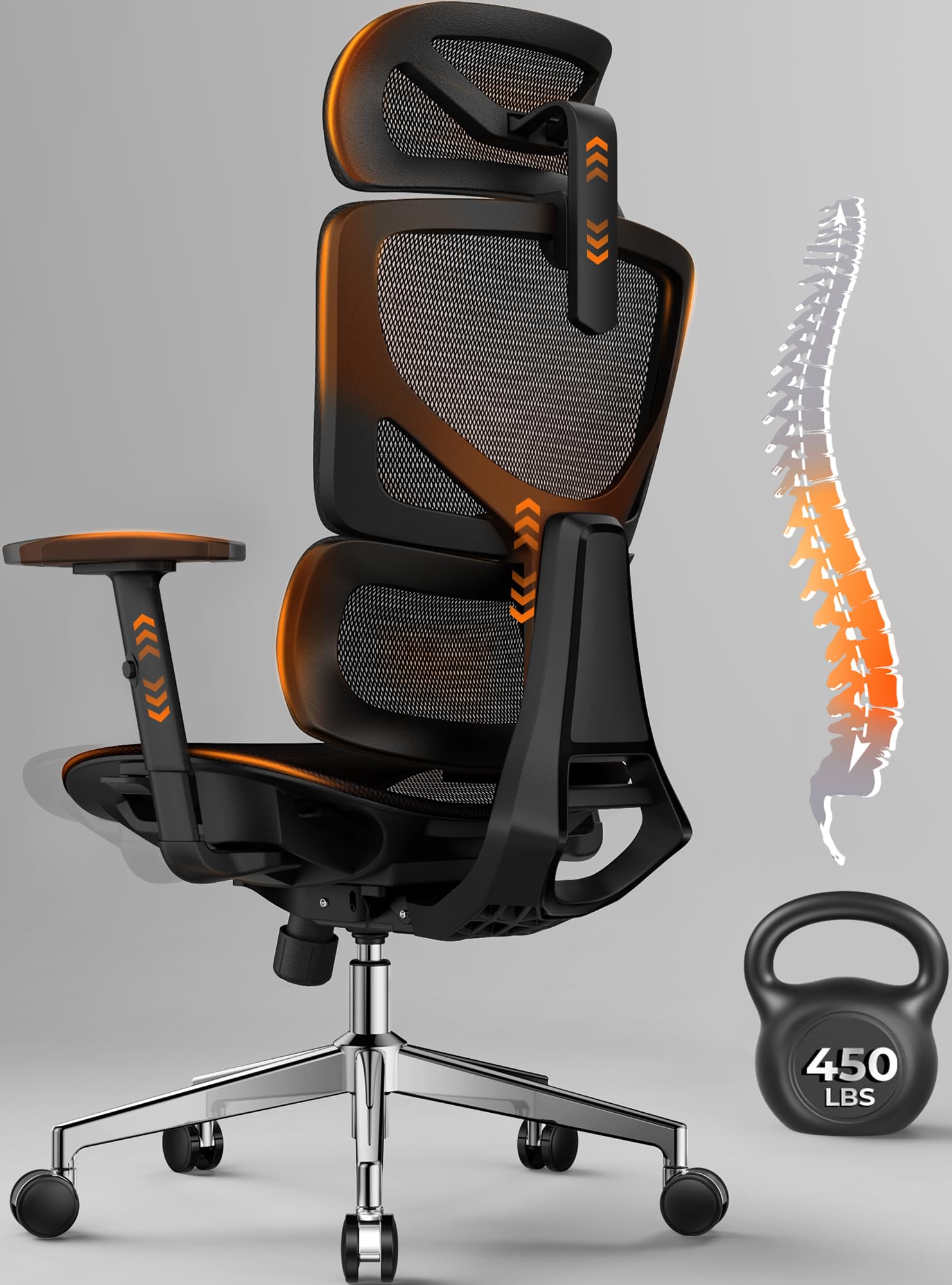 CabeVibe Ergonomic Mesh Office Chair - 6â6â Big & Tall Home Office Desk Chairs Seat Depth Adjustable with Lumbar Support - Back Height Adjustable Computer Task Chair with Headrest (Ergo Upgrade 518)