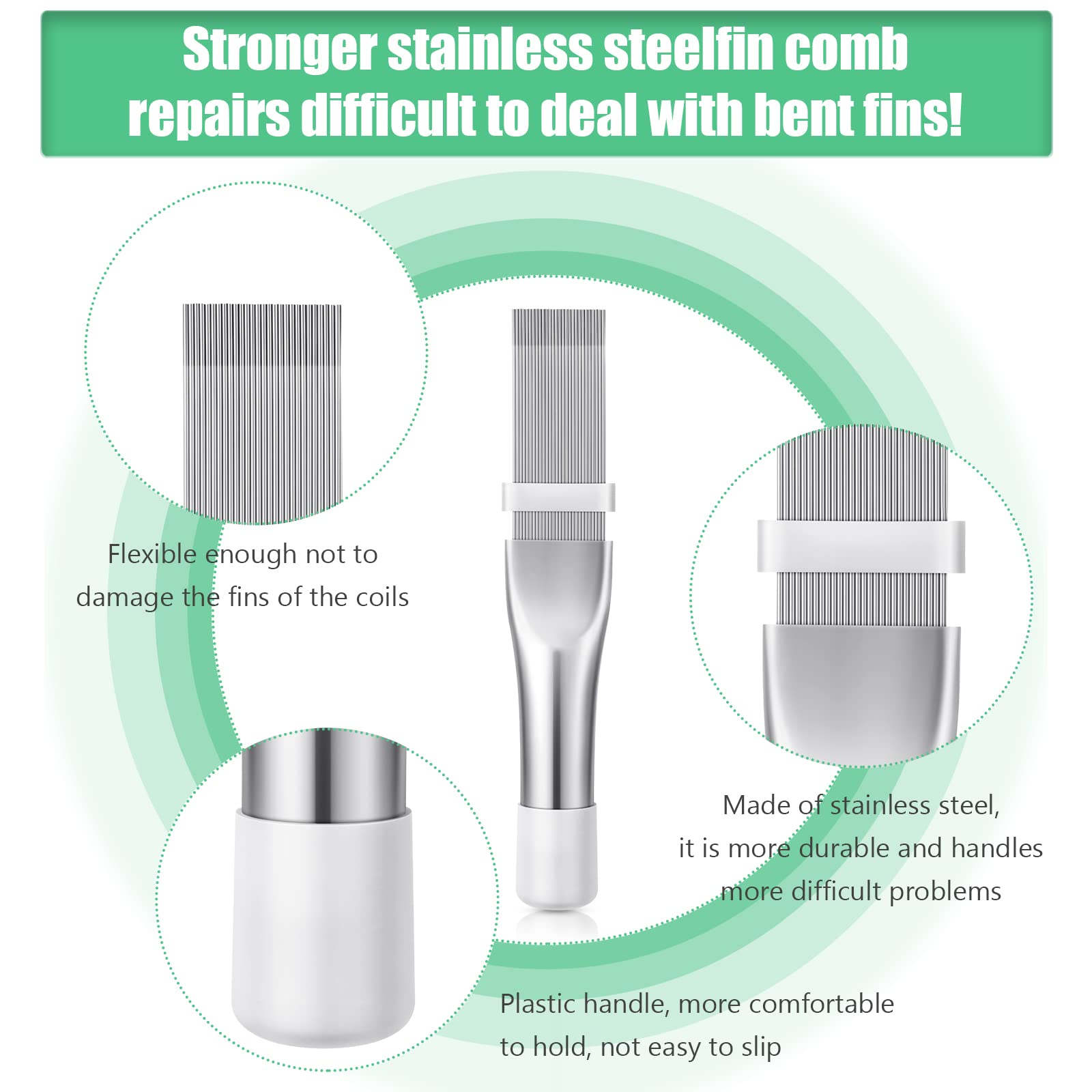 CHENGU 4 Pieces Air Conditioner Fin Cleaner Set 2 Different Fin Comb Condenser Fin Straightener 2 Pieces Coil Cleaning Brush Condenser Fin Comb Stainless Steel Radiator Repair Cleaning Tool Set