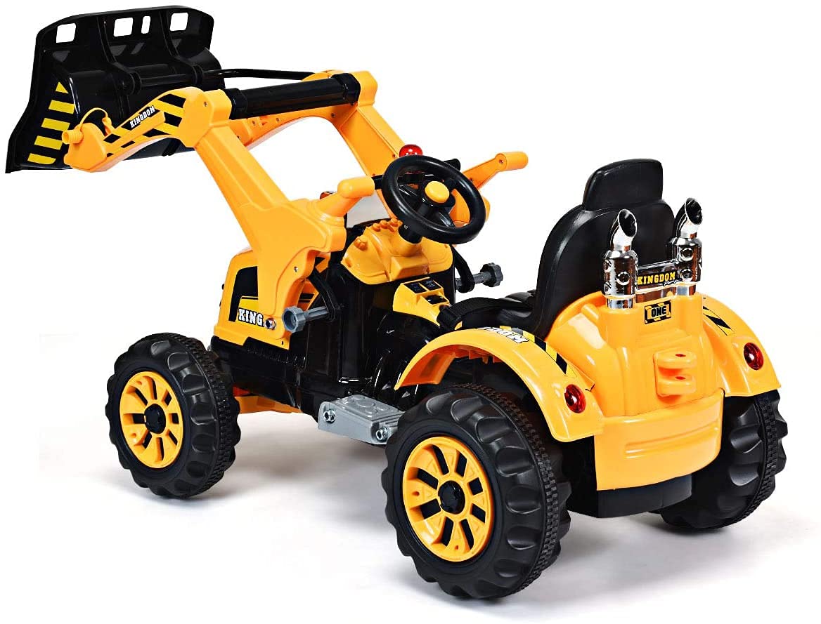 GLACER Ride on Excavator, 12V Battery Powered Digger w/ 2 Speeds, Forward & Backward, Front Loader Bucket, Horn, Safety Belt, Electric Construction Vehicles for Kids 3-8 Years Old (Yellow)