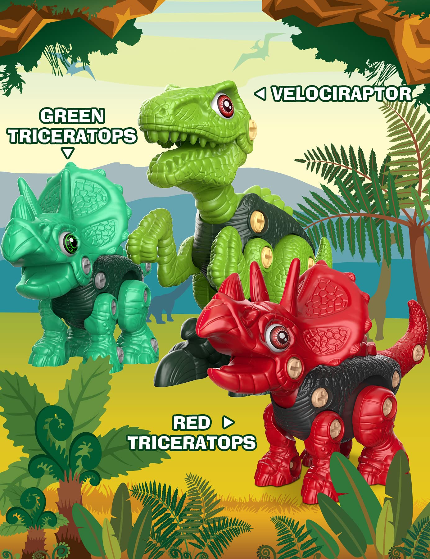 EduCuties Dinosaur Toys for Kids 3-5, Take Apart Dino Games for Boys Girls Age 5-7, Construction Building Educational STEM Sets with Electric Drill for Children Birthday Present