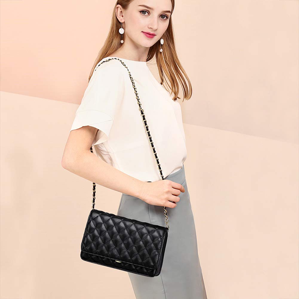 Glamorstar Gold Purse Chain Straps Woven Leather Crossbody Replacement Straps for Handbag Wallets Clutch Bags Black 120cm/47in
