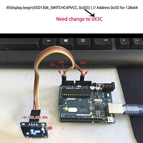 DIYmall 0.96 Inch Blue Yellow OLED Display Module I2C Serial 128x64 SSD1306 IIC Screen Board for Arduino Raspberry Pi 51 Msp420 STIM32 SCR Micro:bit (Pack of 2pcs)