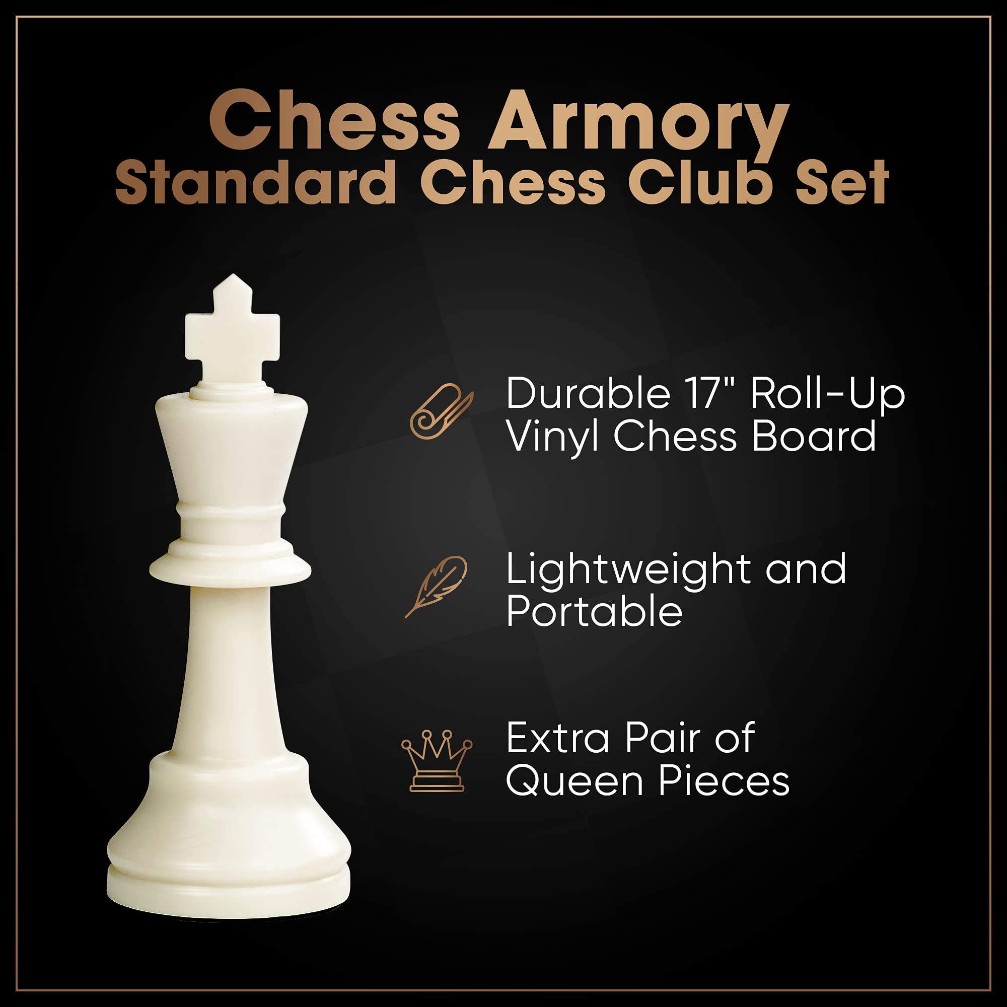 Chess Armory Roll Up Chess Set - 17" On-The-go Travel Chess Set - Vinyl Roll Up Portable Chess Board & 2 Extra Queens - Light and Mobile Chess Set - Play Chess Anywhere, Anytime!