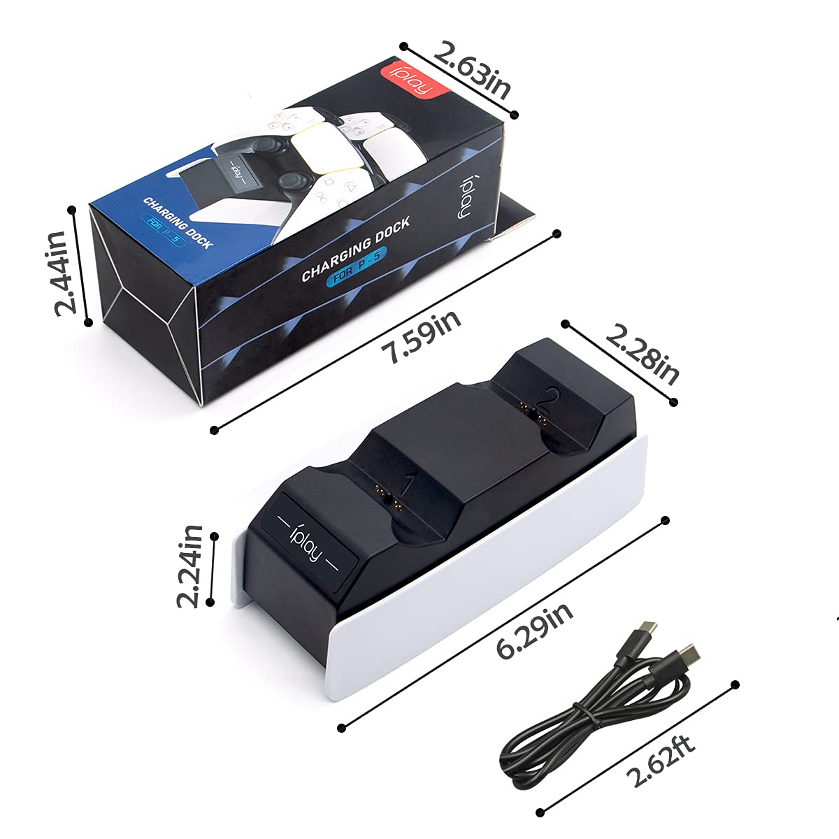 EGM PS5 Controller Accessories Double Head Power Supply, PS5 Controler White, Apply to Dual Sense Control PS5, PS5 Charging Station with 5v/3a Fast Charging Ac Adapter
