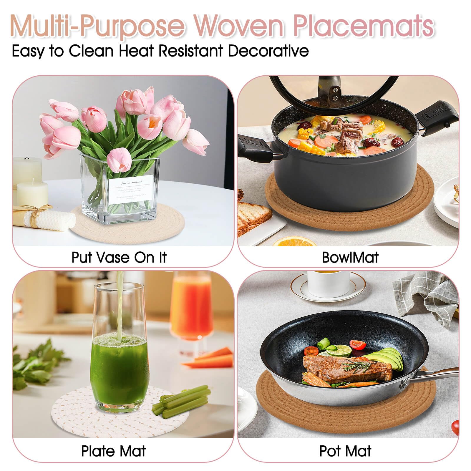 Billbotk Trivets for Hot Pots and Pans, 6 Pieces Boho Rivets for Hot Dishes, Pot Holders for Kitchen, Hot Pads for Countertops, Fall Decorations for Home, 11.8 Inches and 7 Inches 
