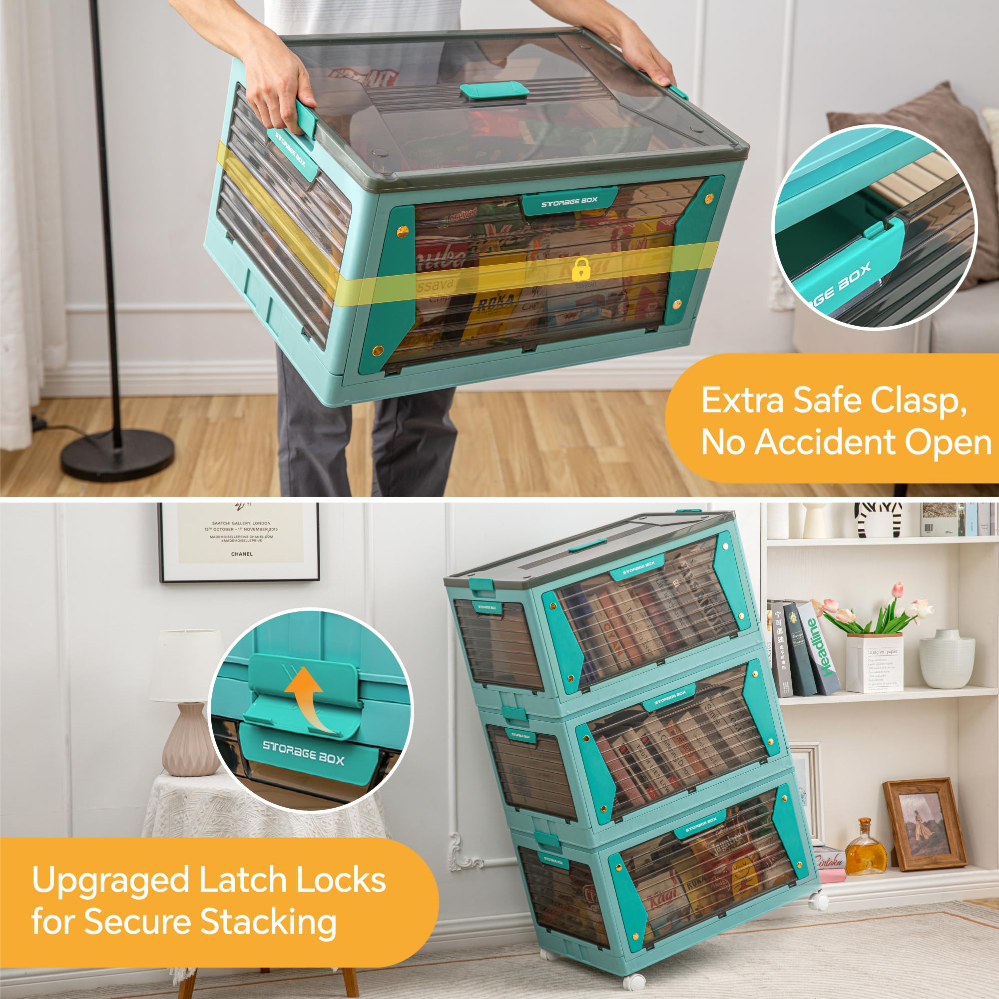 Homeforce Collapsible Storage Bins with Lids and Wheels, Plastic Foldable Storage Box with 5 doors for Home Dorm Bathroom Organizing, Suitable for kids over 6