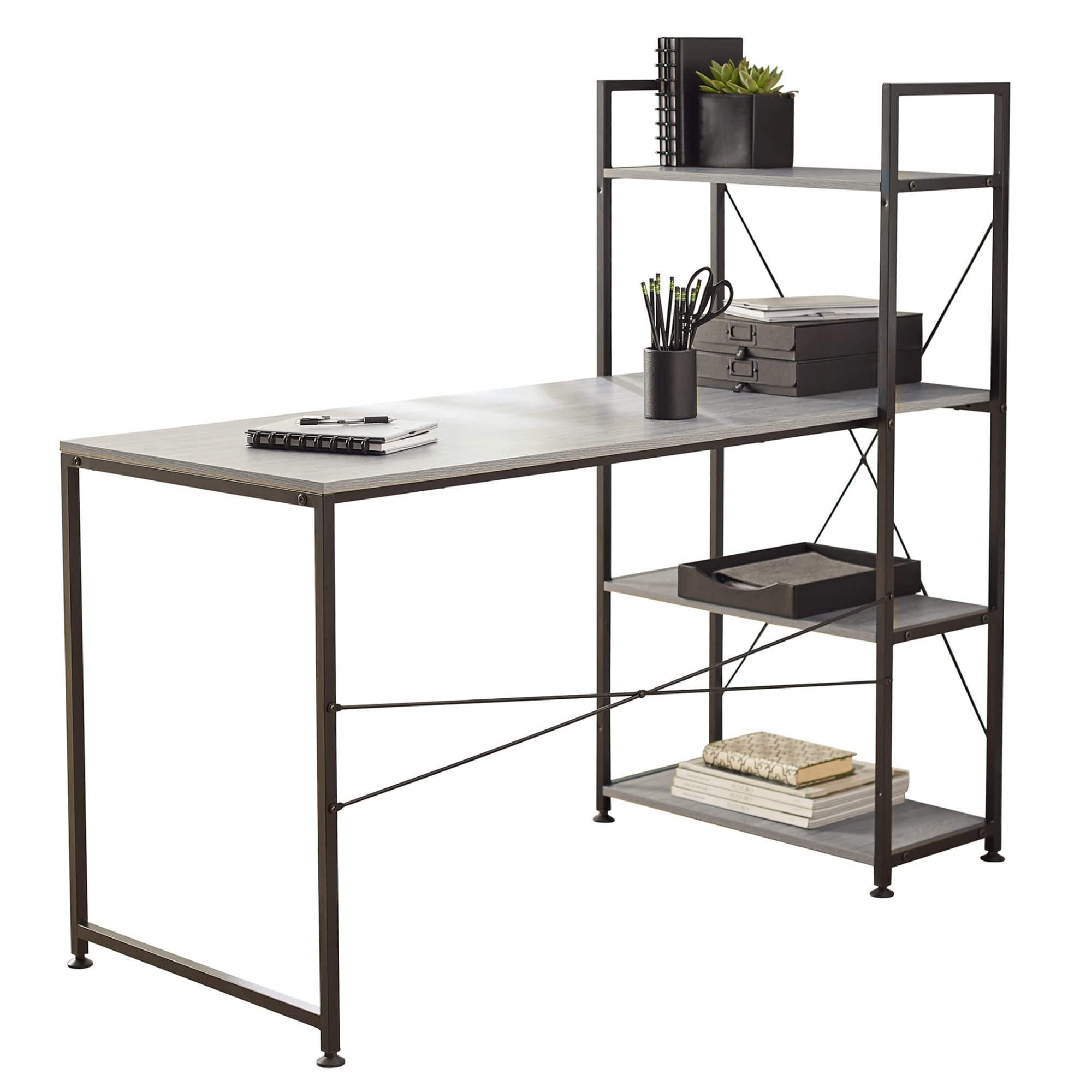 RealspaceĀ® Trazer 56"W Computer Desk With Storage Shelves, Gray