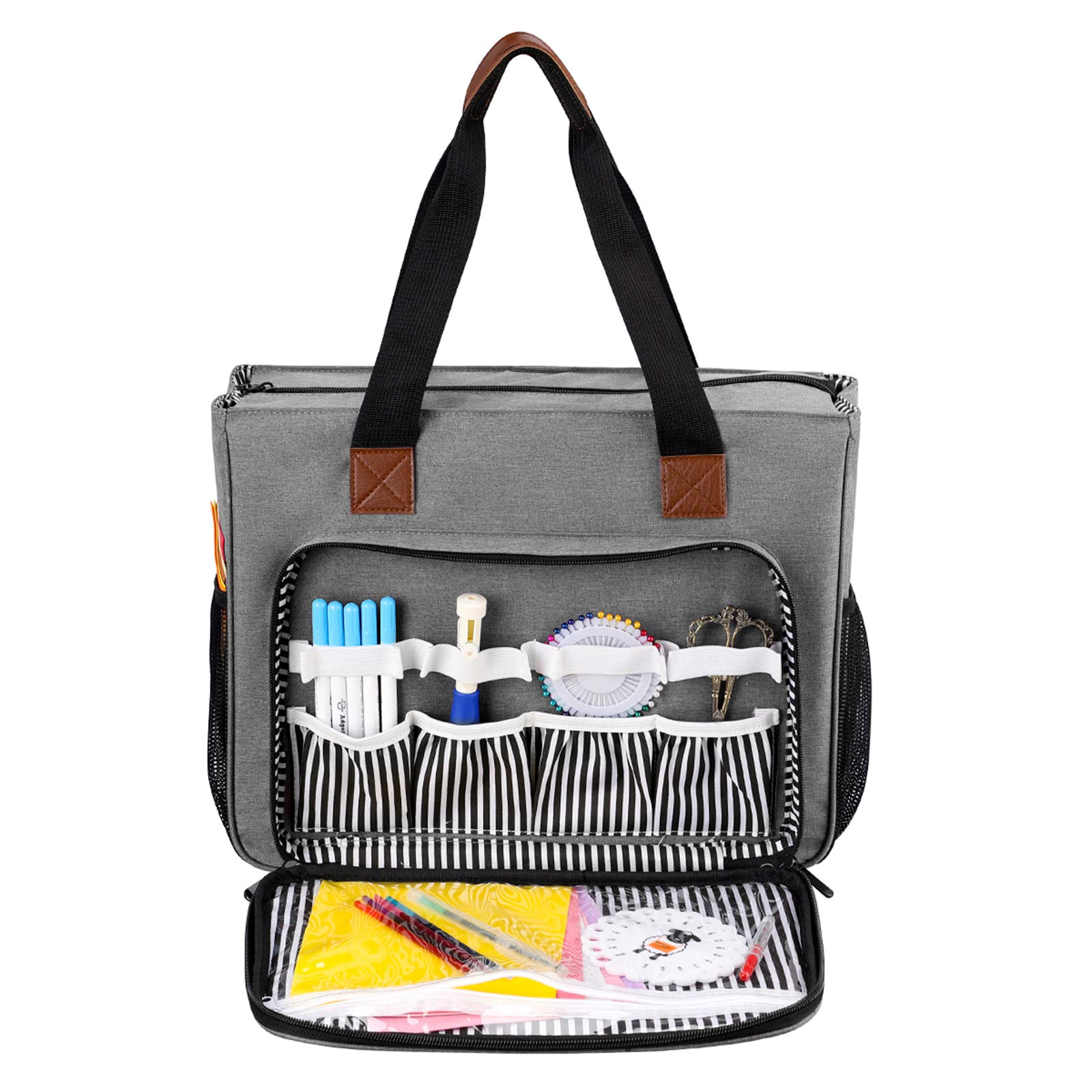 Coopay Embroidery Project Carrying Bag, Multi-pocket Embroidery Kits Storage Bag for Carrying Embroidery Floss, Cross Stitch & Hoops, Waterproof Oxford Fabric, Elegant Black (No Accessories Included)