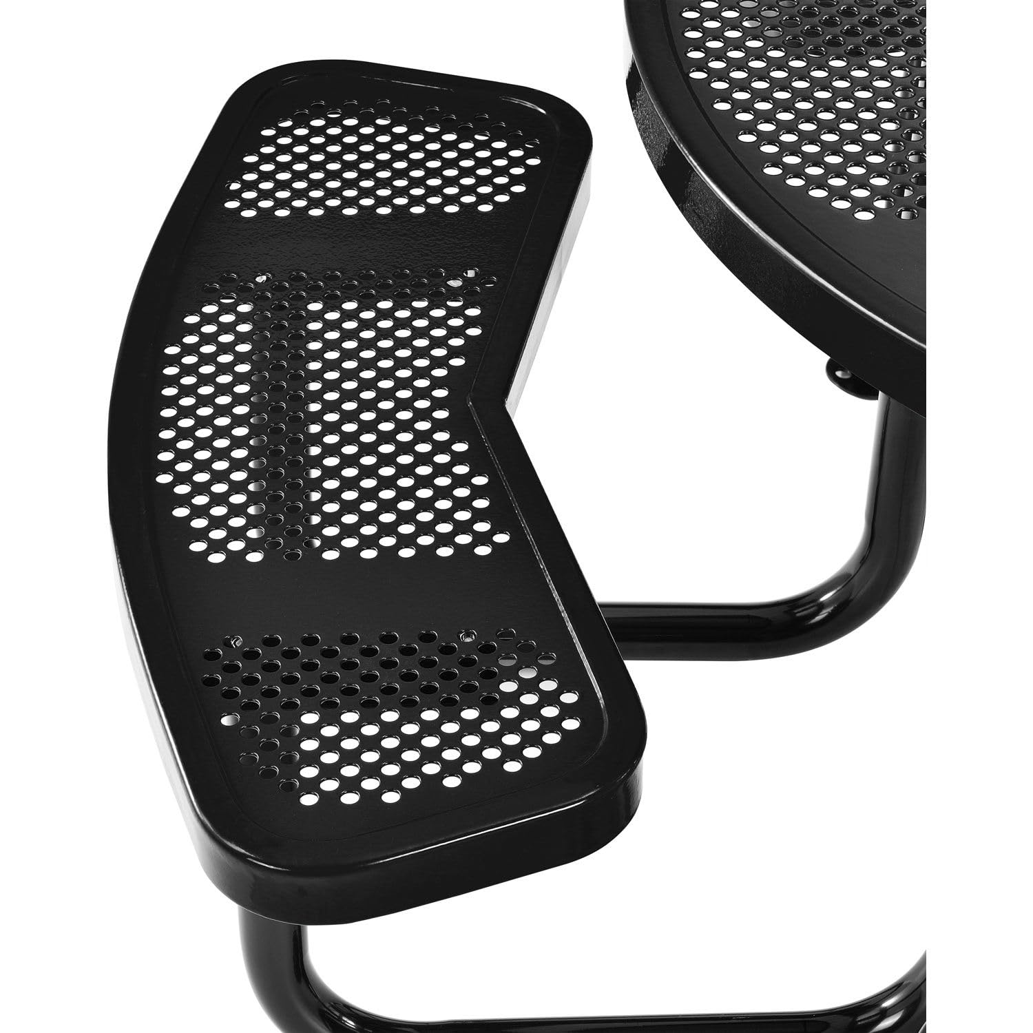 Global Industrial 46" Round Perforated Metal Outdoor Picnic Table, 84" W x 84" D Overall, Black