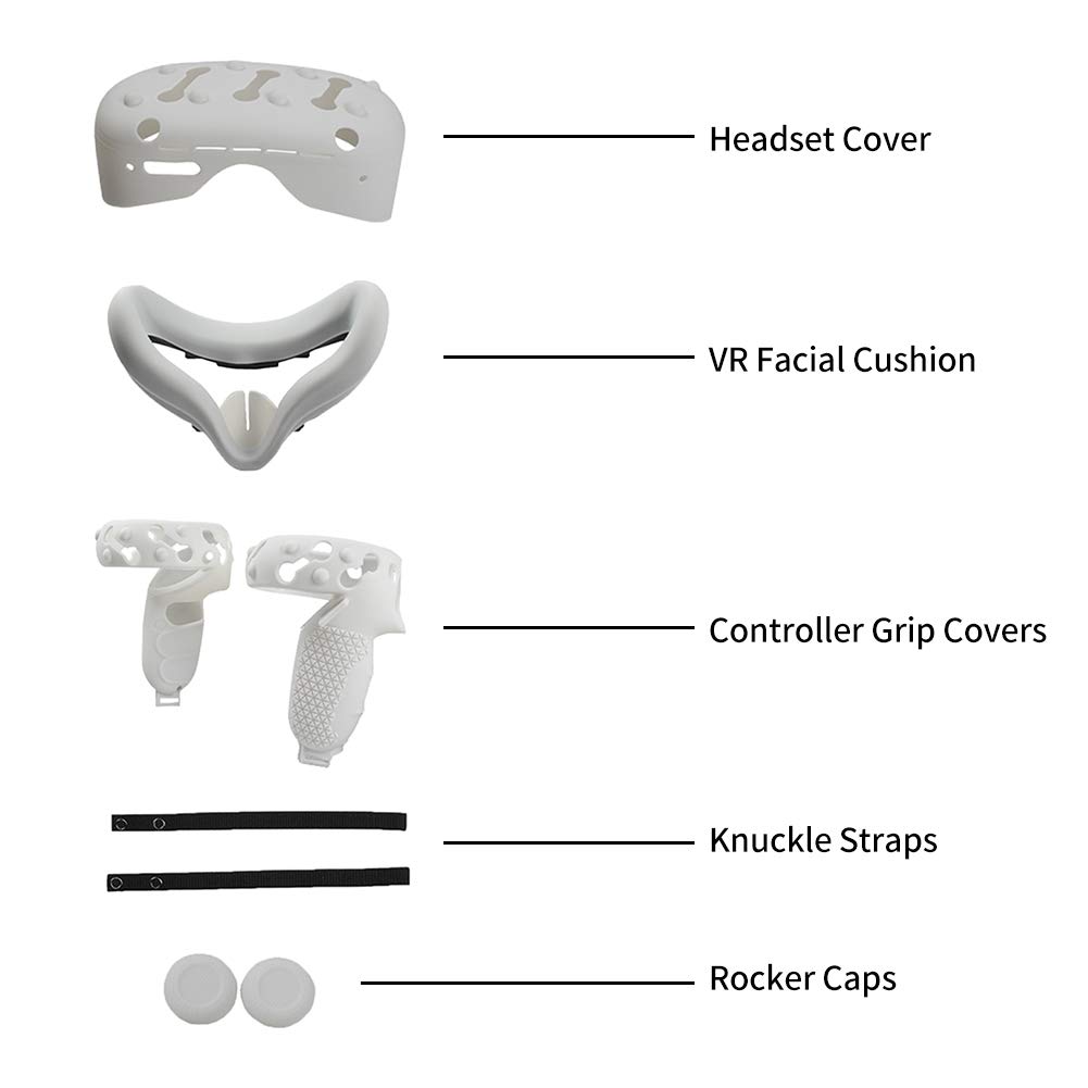 LKEREJOL Touch Controller Grip Cover with Silicone Face Protector Cover for Oculus Quest 2, Protective Lens Cover and Silicone Handle Strap, Handler Cover Accessories for Oculus Quest 2(Grey)