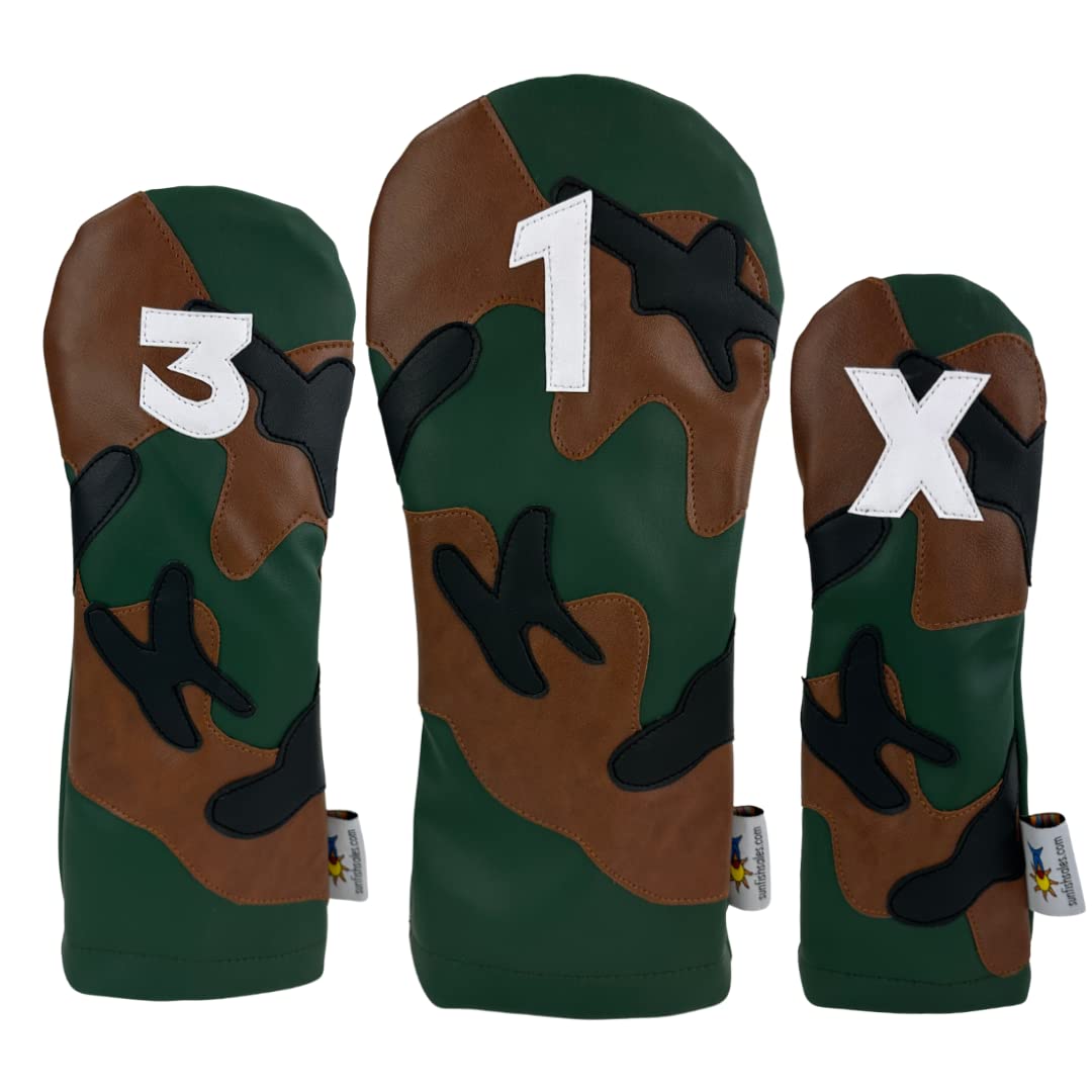 Army Camo Sunfish Leather Golf Club Headcover Set 1 3 X Driver Fairway Hybrid