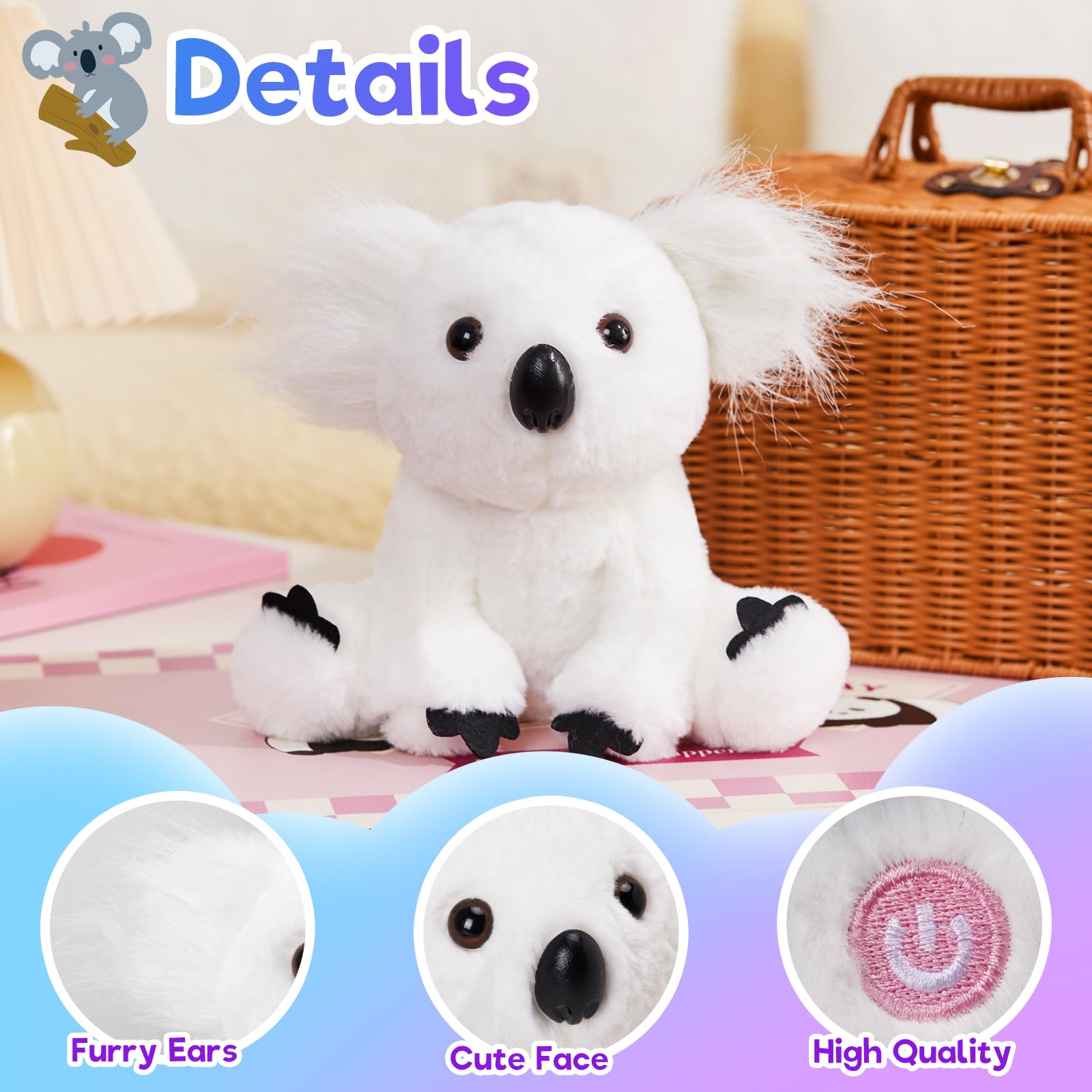 Glow Guards 10'' Light up White Koala Stuffed Animal LED Soft Plush Wildlife Toy with Rainbow Night Lights Ideal Birthday Children's Day for Toddler Kids