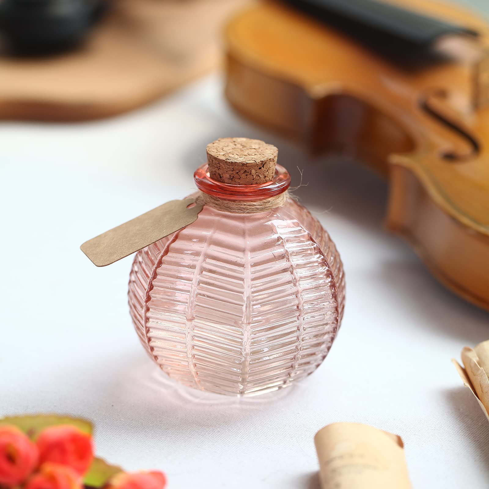 ELEGANTTIME Single Glass Bud Vase Pink Glass Vases for Centerpieces Decor Glass Flower Vase Bottle with Crok Wire Iron Handle Design for Cafes, Office Table, Home and Garden