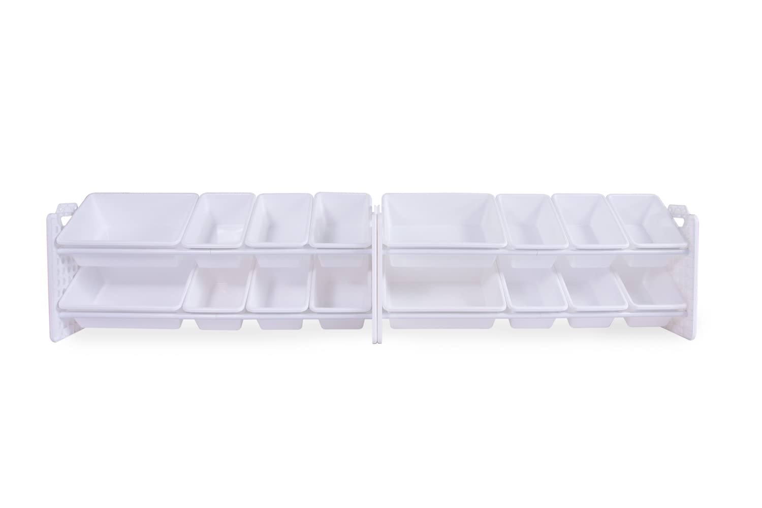 UNiPLAY Toy Organizer with 16 Removable Storage Bins, Multi-Bin Organizer for Books, Building Blocks, School Materials, Toys with Baseplate Board Frame (White)