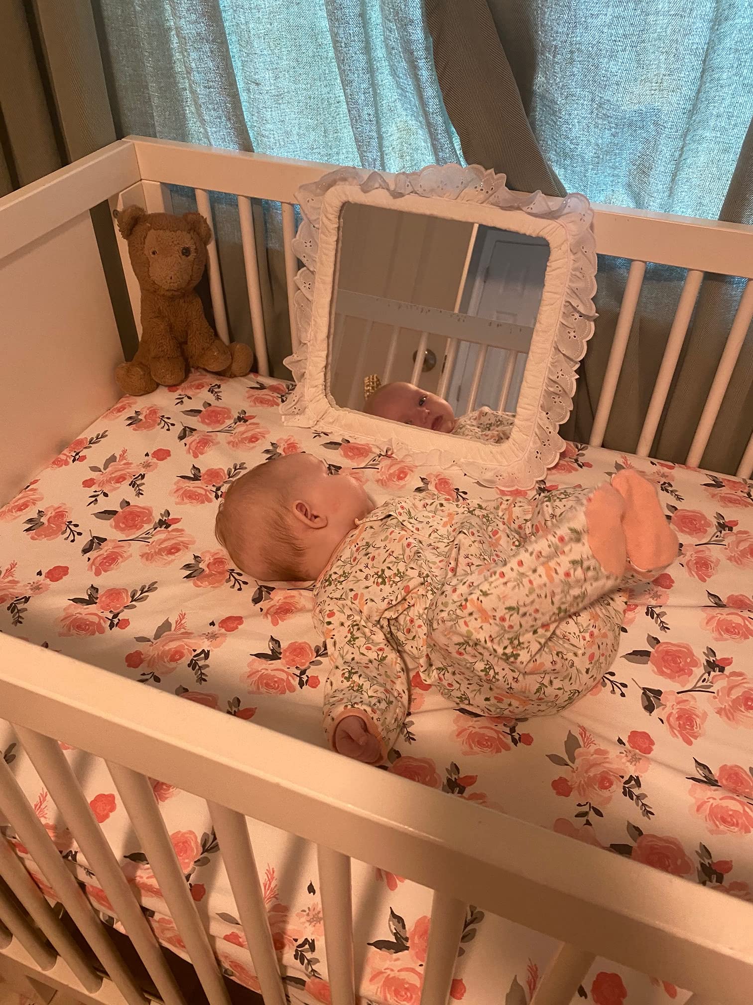 Cribby Baby Mirror for Crib and Bassinet for Infants and Newborns with Shatterproof, Unbreakable Acrylic and Full Quilted Cover, Interior Side Mounting, No Glass for Safe Early Learning Use