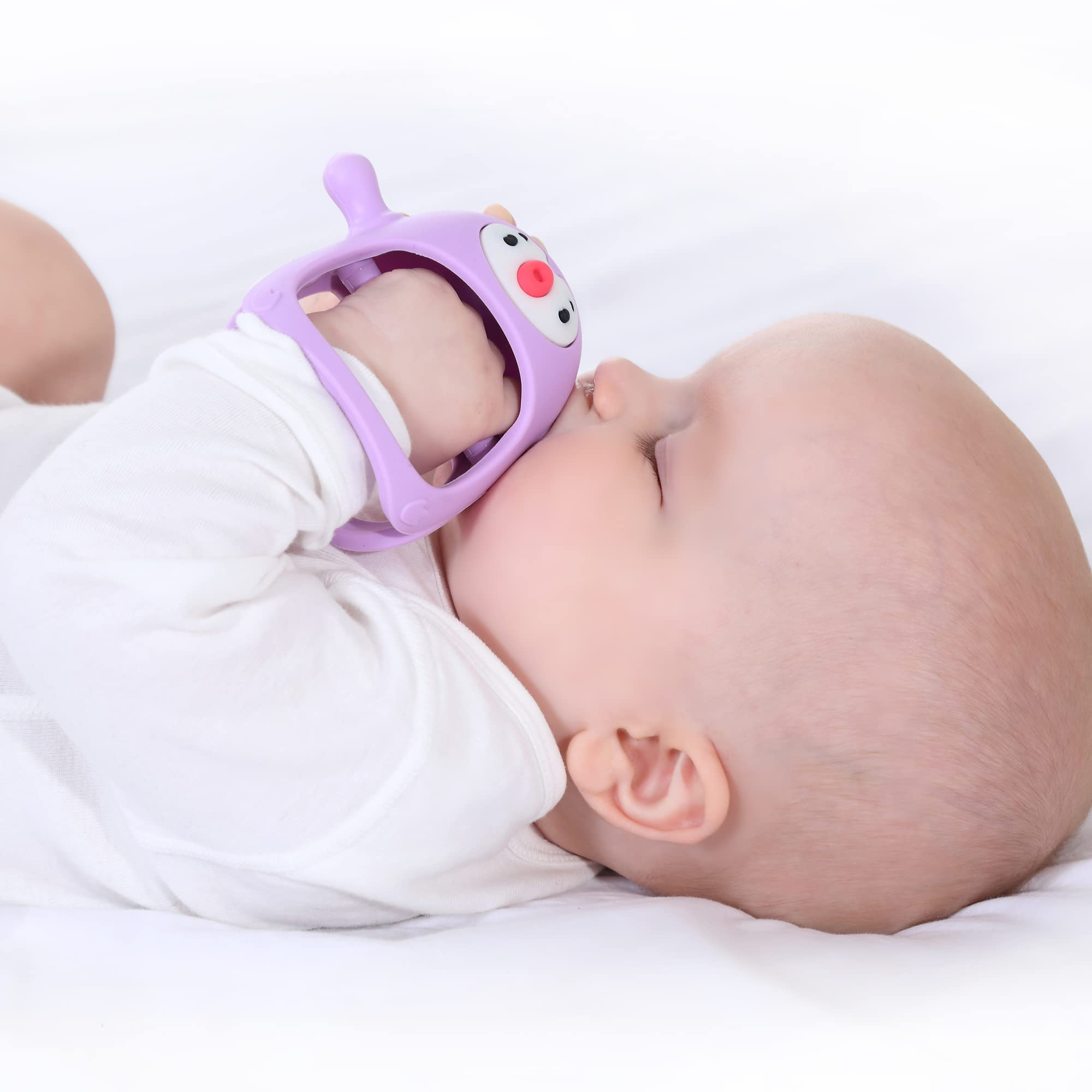 Smily Mia Smily Mia Penguin Teethers, Silicone TeethingToys for Babies 0-6Months, Baby Teethers for 3-6Months, Hand Teether for Infants, Pacifiers for New Born,Light Purple