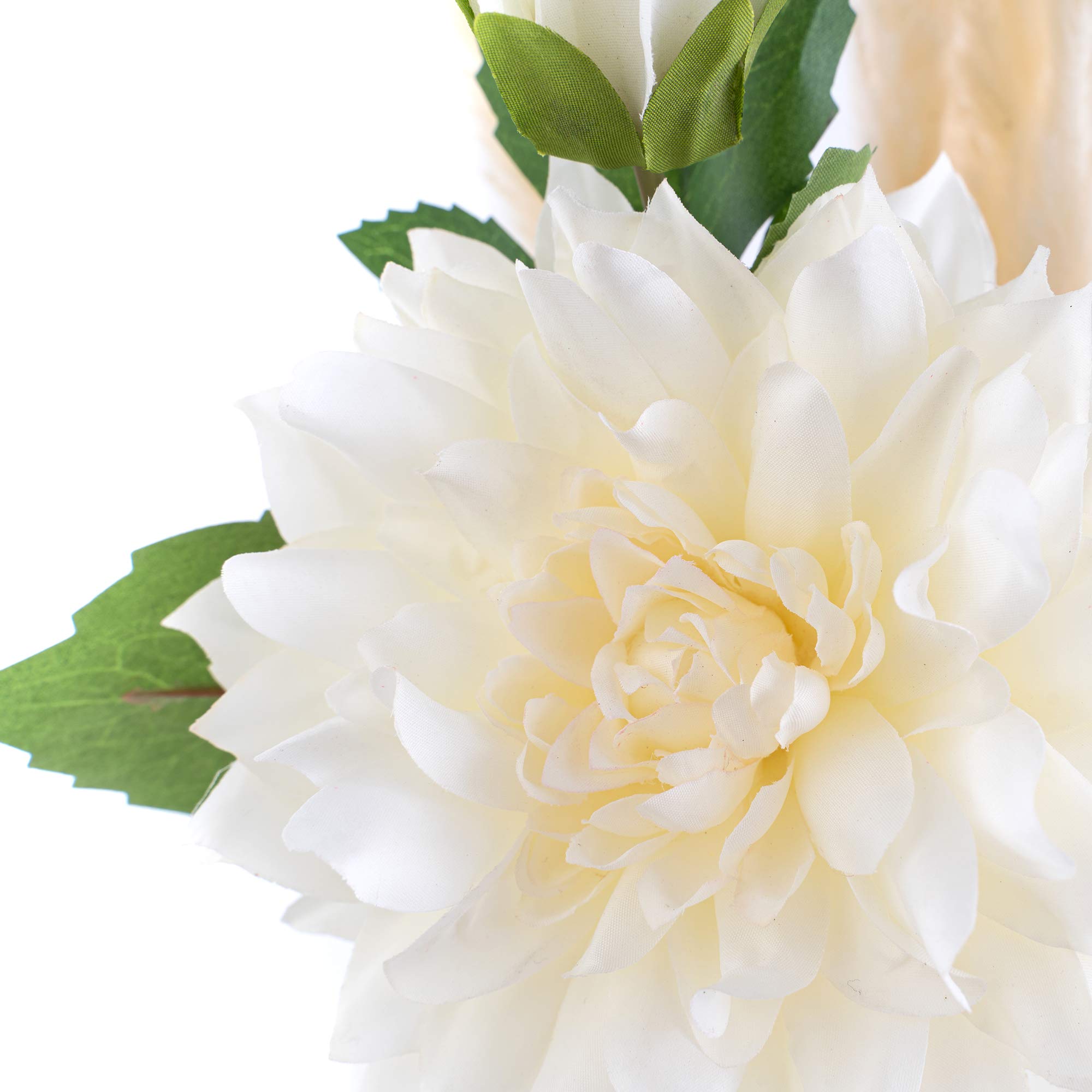 ELITE FLORAL (4 Pack 23" Artificial Dahlia Flowers Faux Dahlia Stem (White), Long Artificial Silk Flowers Realistic Fake Flowers for Wedding, Home Garden, Dining Table Decor, DIY
