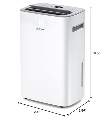 ROVRAK 50 Pint 3500 Sq. Ft. Dehumidifier 3 Modes Adjustable Household Dehumidifier, with Auto or Manual Drainage and 0.66 Gallon Water Tank Capacity for Living Room Wardrobe Garage