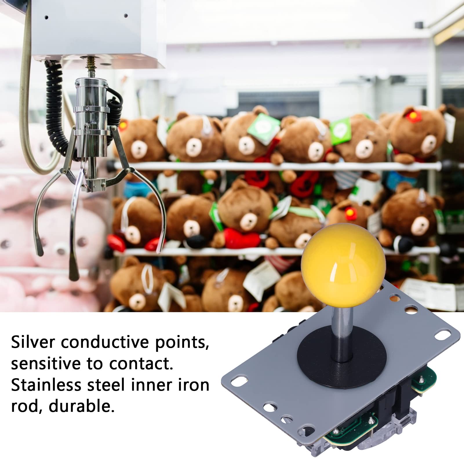Hilitand Classic Competition 5 Pin Stick Rocker 8 Ways Joystick for PC Box 360, for PS2, for PS3 Games DIY Kit Parts Mame Jamma Game Consoles(yellow)