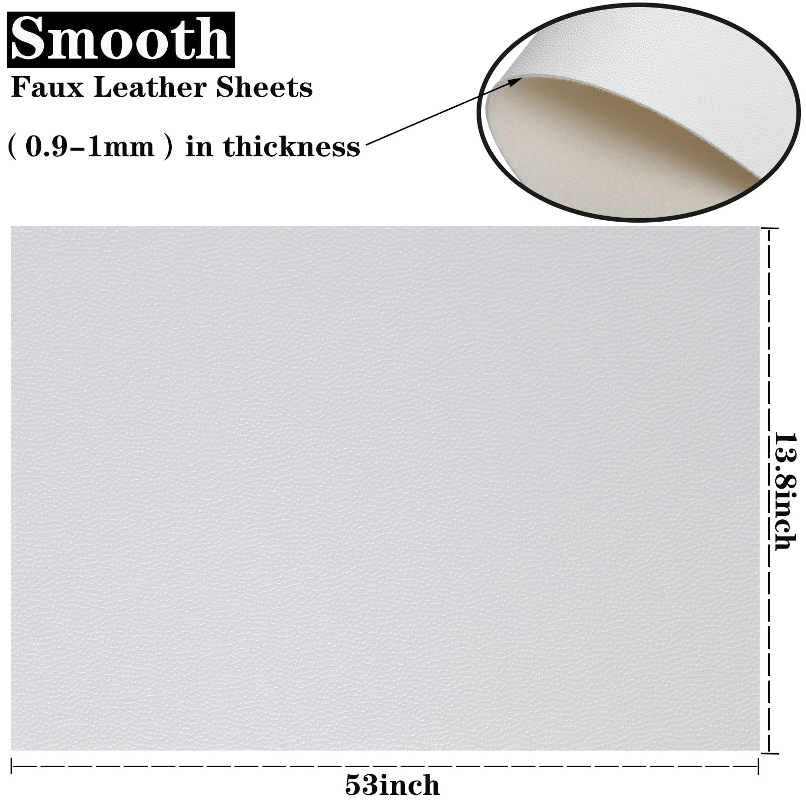 CDY Solid Color White Faux Leather Sheets 13.8"X53" Smooth PU Synthetic Leather Roll Perfect for Crafts Handbags Wallets Jewelry Earrings Bows Making (White)