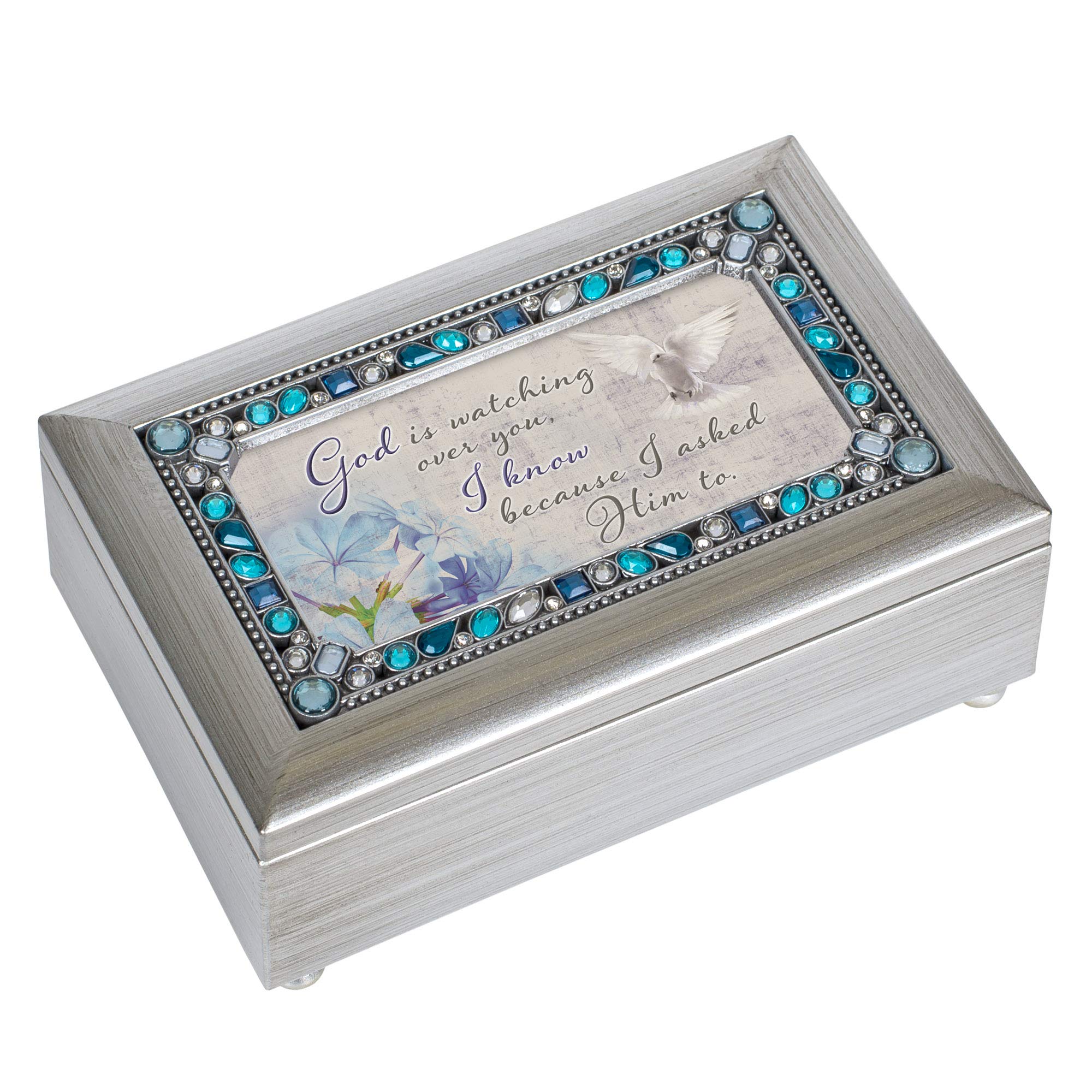 Cottage Garden Watching Over You Champagne Silver Petite Jeweled Music Box Plays Friend in Jesus