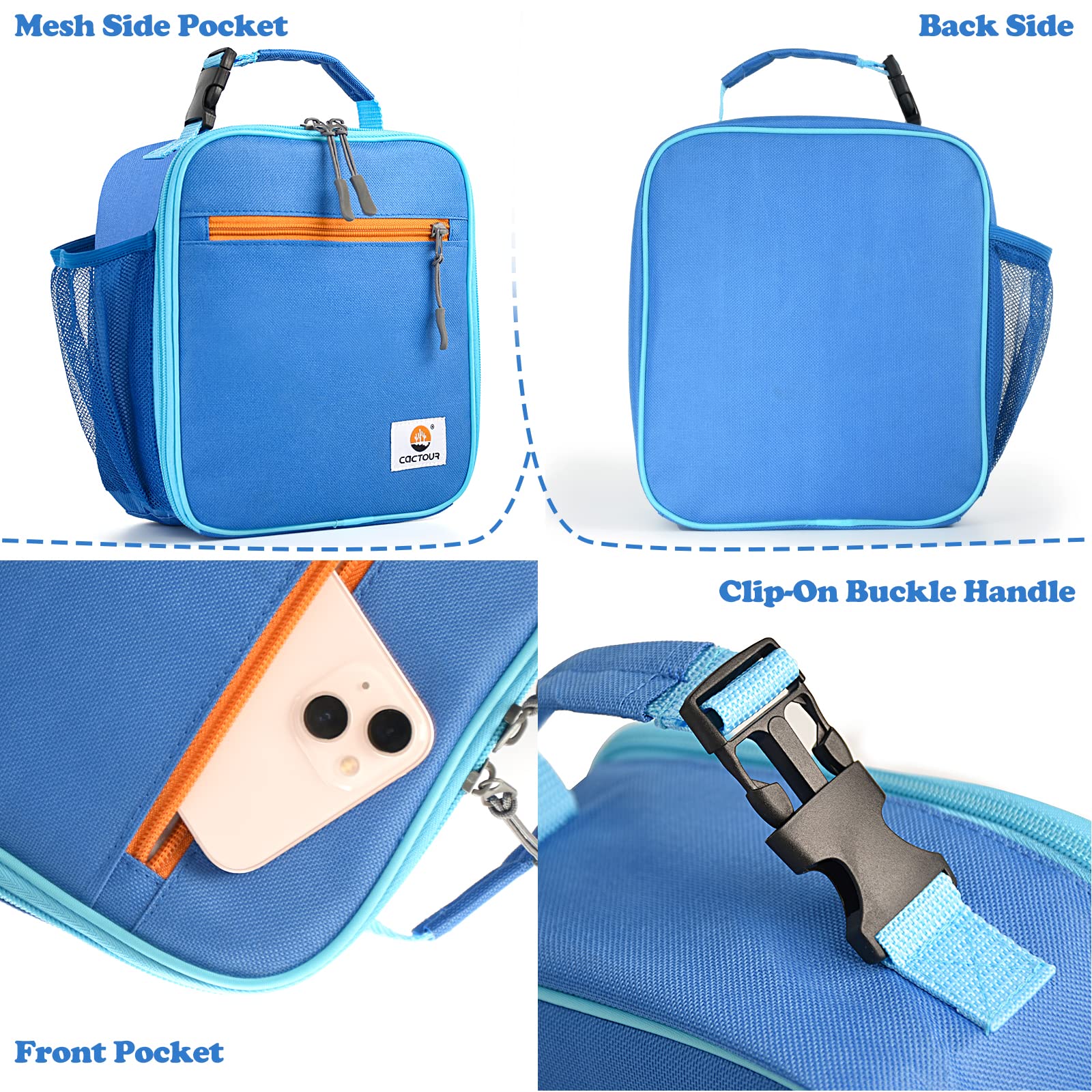 CaCTOUR Lunch Box Kids,Premium Insulated Lunch Bag for Girls Boys,Soft Bag Mini Cooler Back to School Thermal Reusable Lunch Bag for Work School Picnic (Blue)