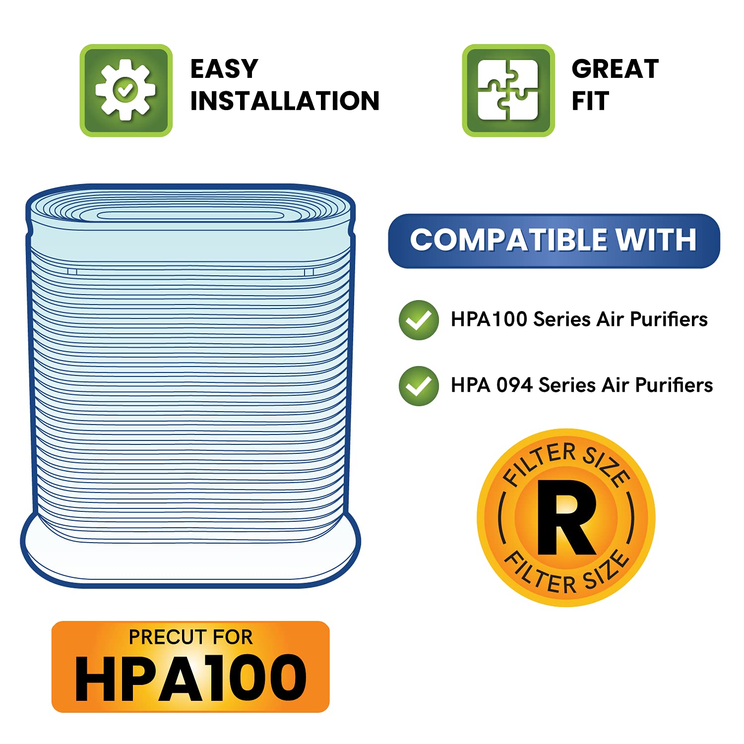 GOFIL 8 Pack Replacement Filters Includes 8 Carbon Pre-filters Compatible with Air Purifier Model HPA094/HPA100/HPA101/HPA104/HPA105/HA106
