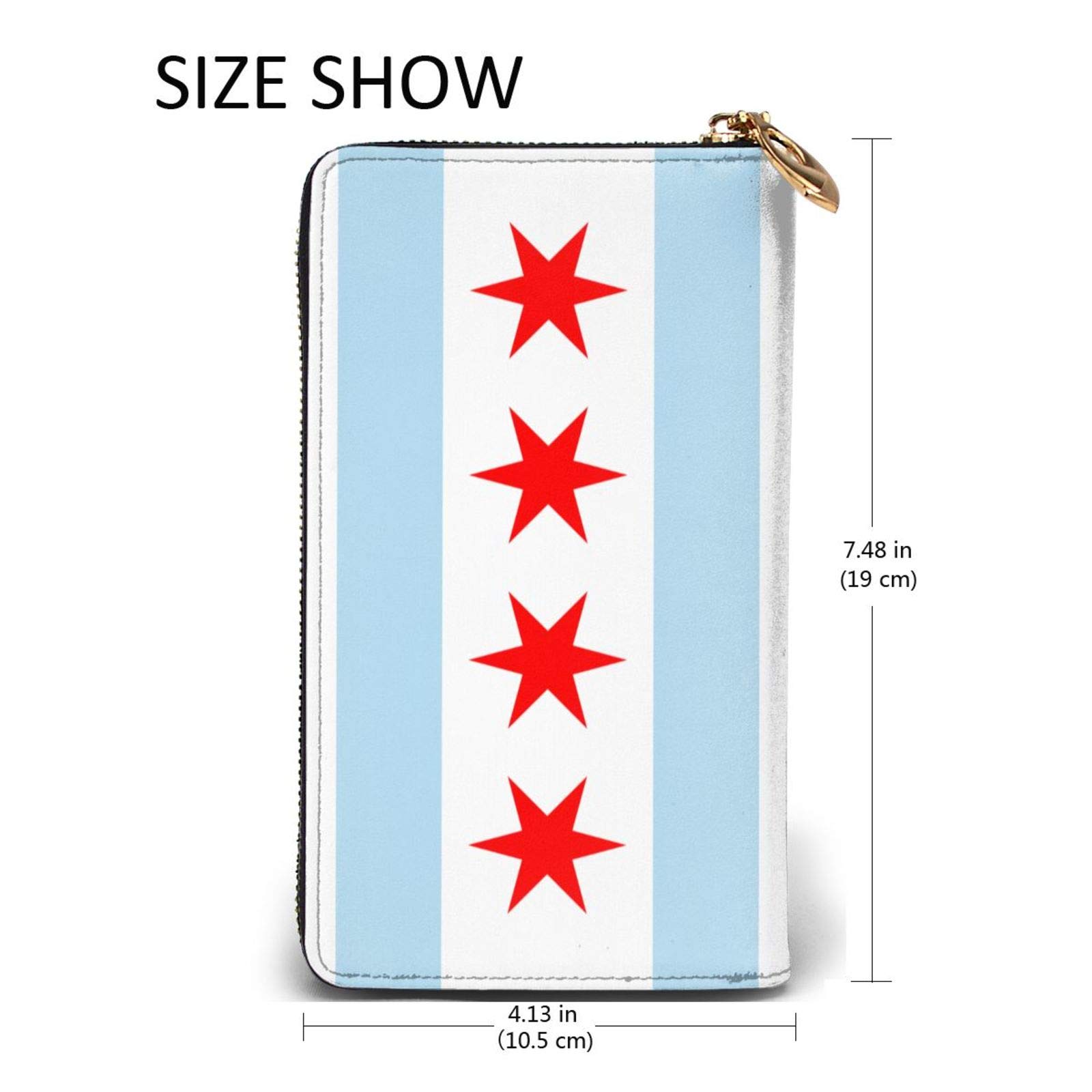 Chicago Flag Ladies Long Wallet Genuine Cowhide Zip Closure Card Slot Wallet