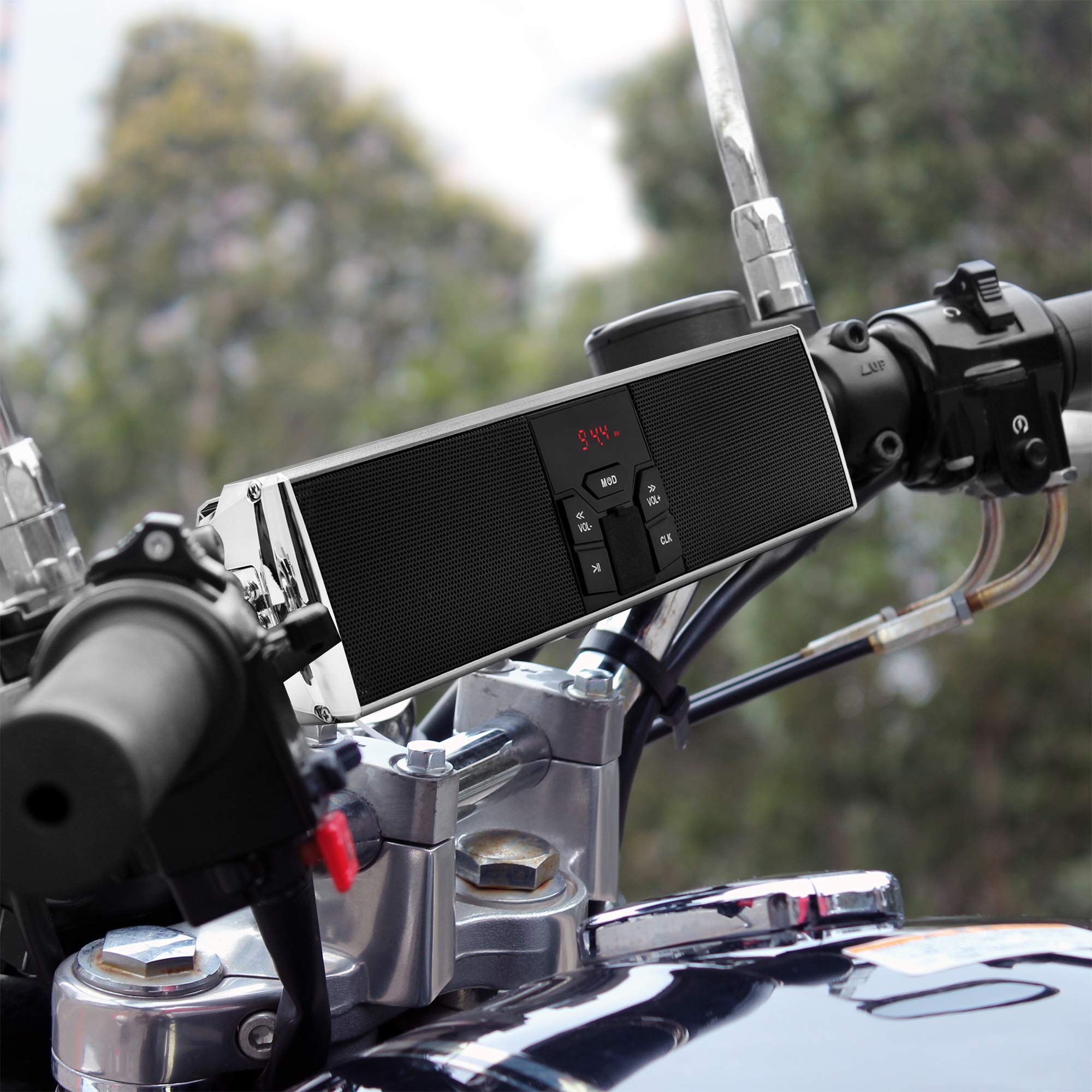 GoHawk RE9-X Gen.3 Waterproof Bluetooth Motorcycle Stereo Speakers LED Soundbar 7/8-1.25 in. Handlebar Mount MP3 Music Player Audio Amplifier System ATV 4 Wheelers USB AUX FM Radio