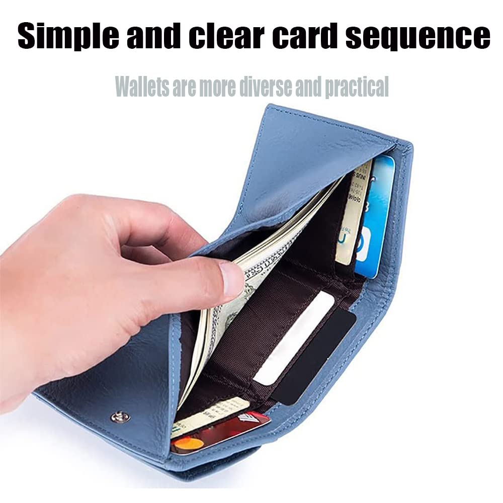 ARSHUN 2023 New Genuine Leather RFID Blocking Card Holder Organizer Pocket Mini Wallet, Foldable Slim Compact Wallet. (Blue)