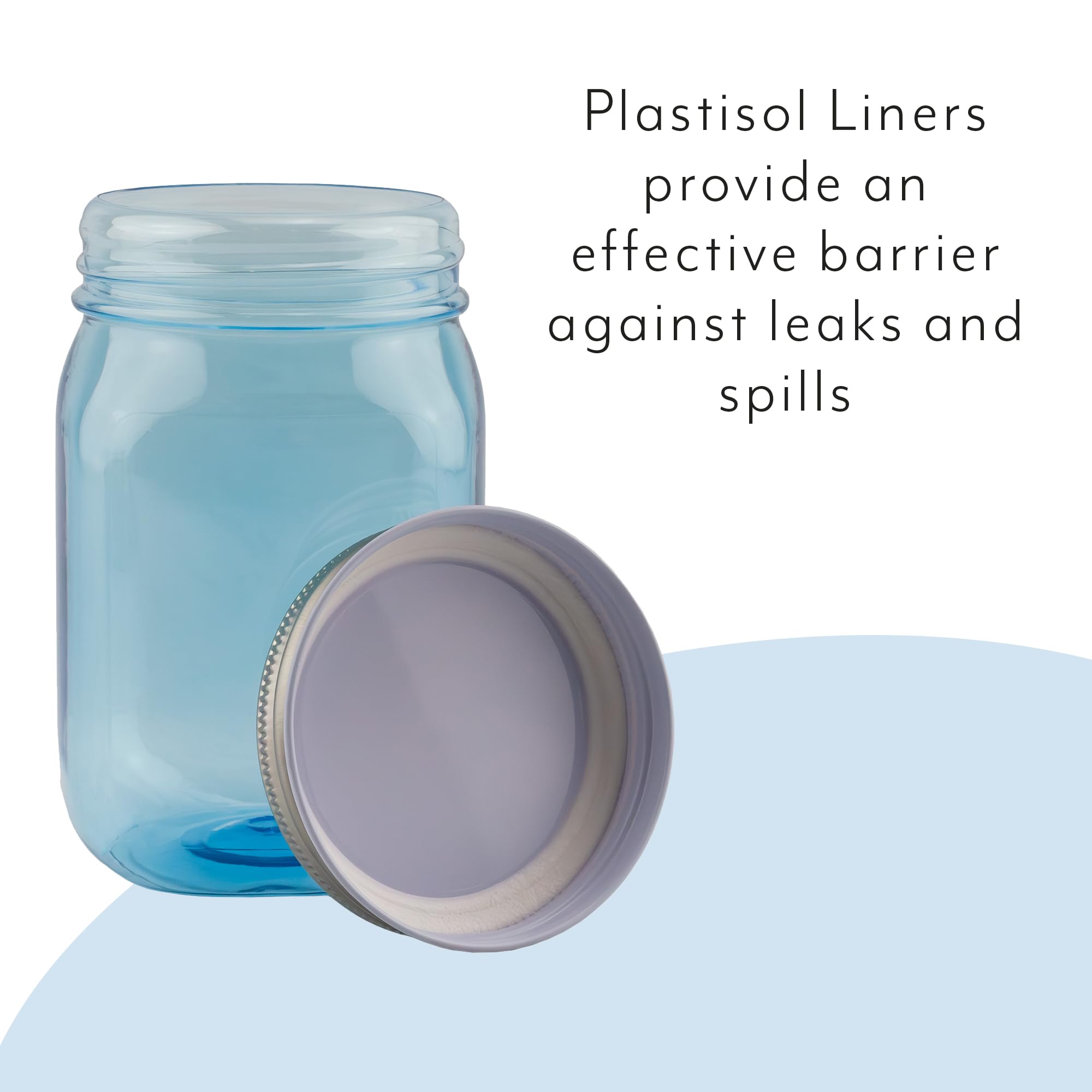 Cornucopia Brands 16oz PLASTIC Mason Jars (8-Pack, Blue w/Silver Metal Lids); PET BPA-Free Mason Jars w/One Piece Lids, 2-Cup/Pint Capacity