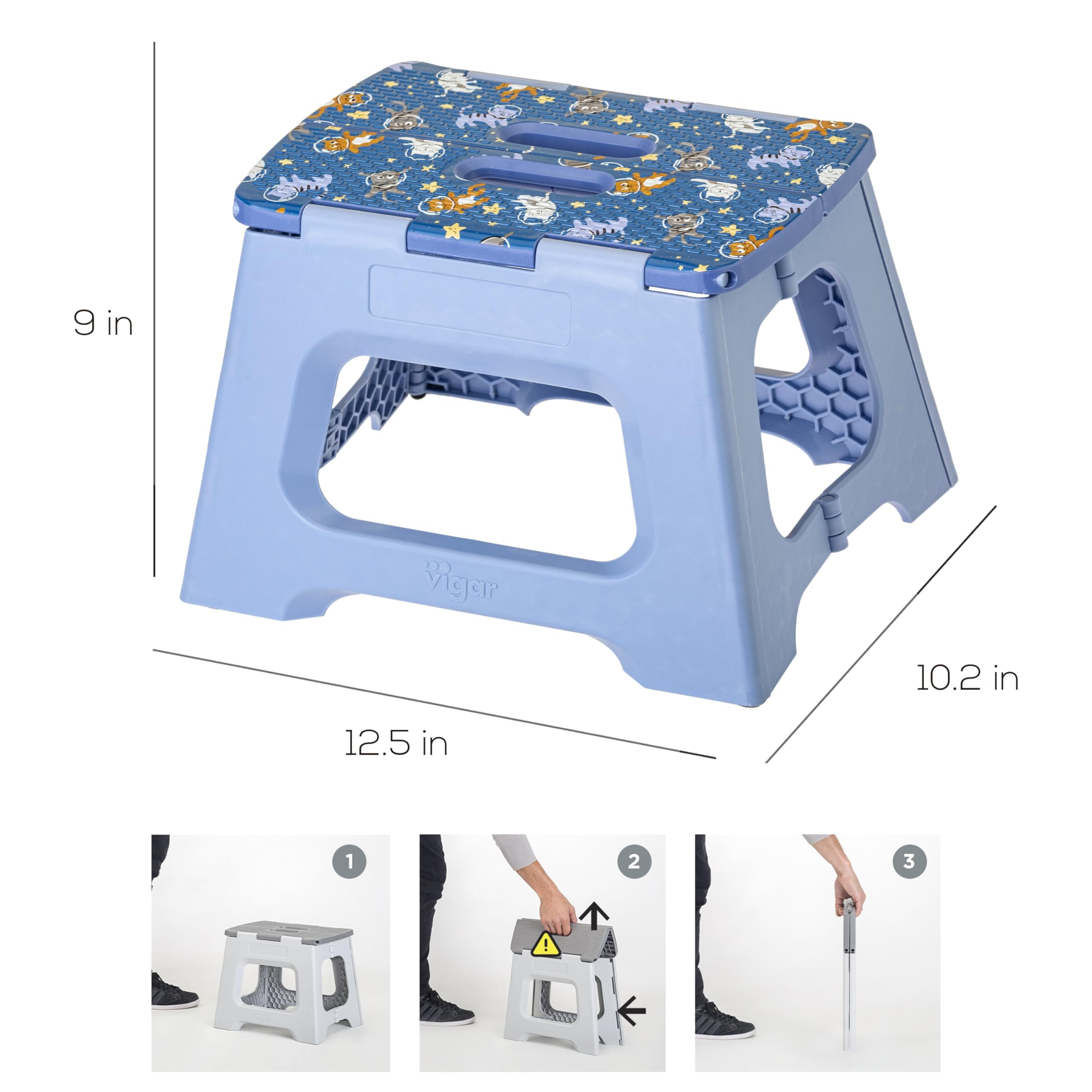 Vigar Compact Kids Step Stool, 9-inch Step Stool for Toddlers and Kids, Folding Stool up to 330 Pound, Lightweight Non-Slip Folding Step Stool, Astrocat