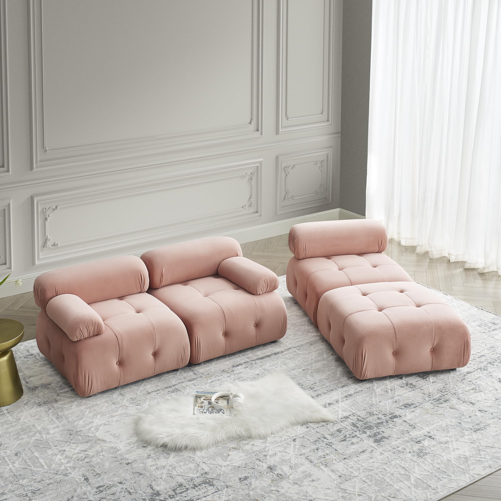 Beyetsea Cloud Modular Sectional Sofa,Cloud Modern Pink Velvet Plush Sectional Sofas Couch Modernos para Sala 2024 Bubble Couches for Living Room Bedroom Apartment (Pink Velvet )