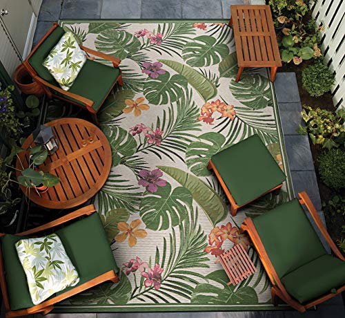 Couristan Dolce Flowering Fern Ivory-Hunter Green Indoor/Outdoor Area Rug, 5'3" x 7'6"