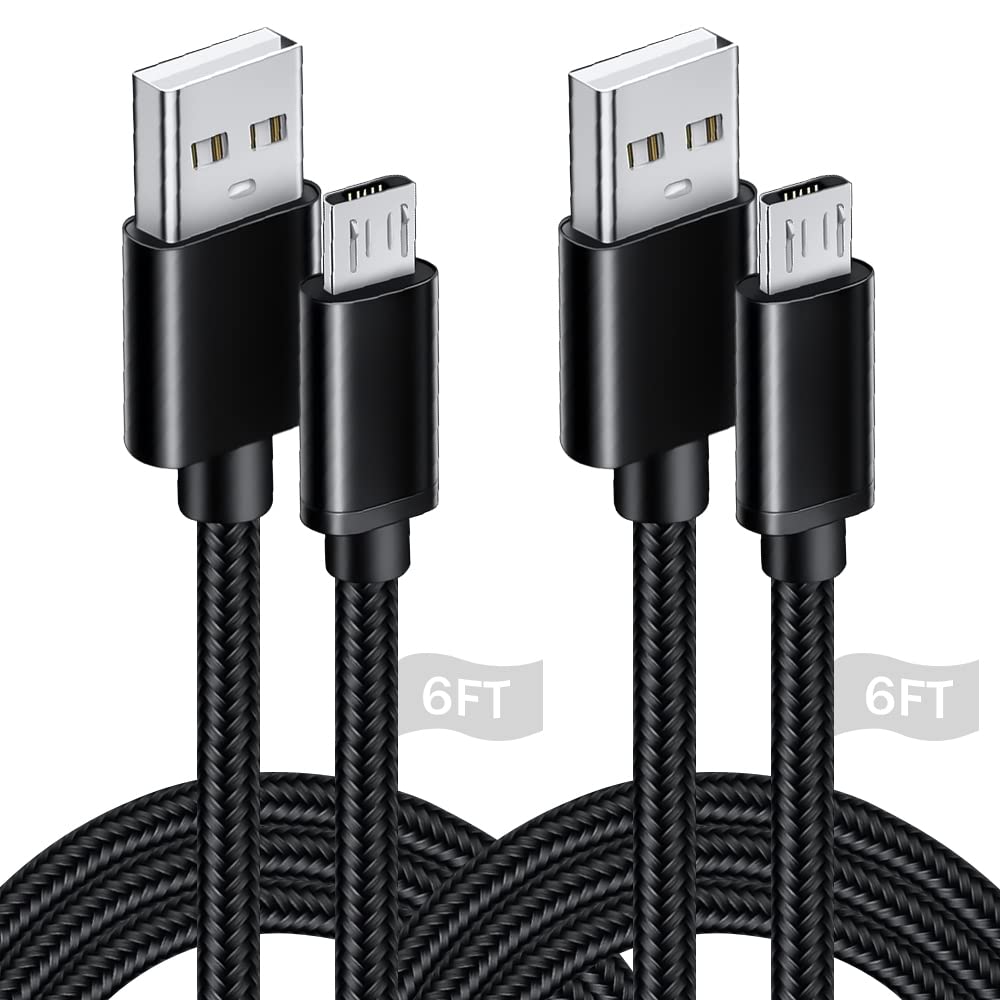 Micro USB Cable 6ft 2 Pack Long Charging Cord Nylon Braided High Speed Durable Fast Charging USB Charger Android Cable for Samsung Galaxy S7 Edge S6 S5,Android Phone,LG