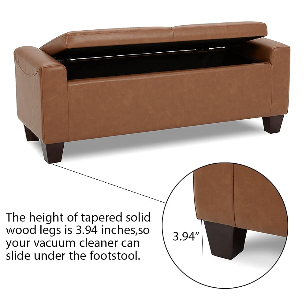CHITA Storage Ottoman Bench, 51 Inch Long Large Oversized Ottoman Bed for Bedroom Living Room Hallway, Faux Leather in Saddle Brown
