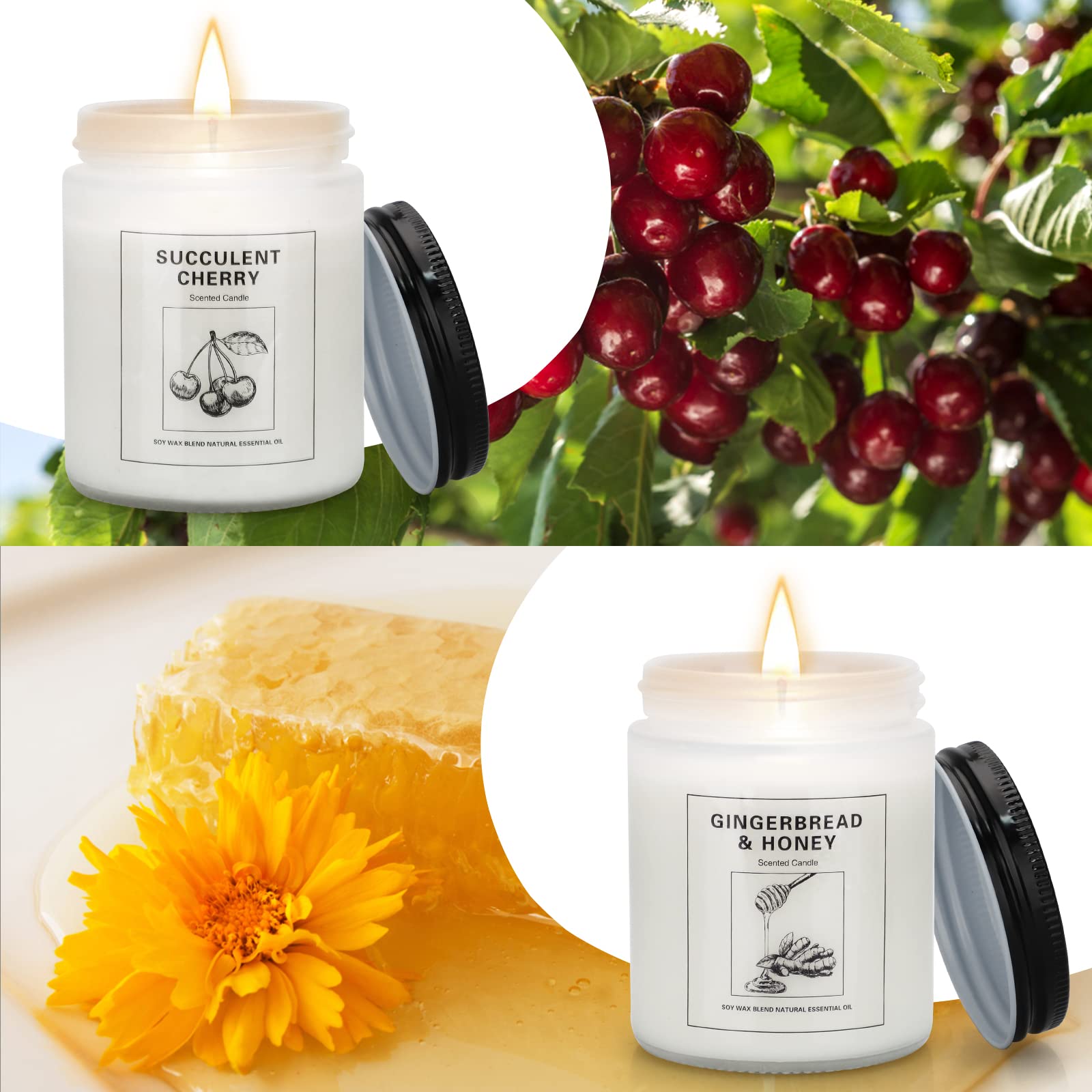 Gingerbread and Black Cherry Scented Candles Set, 2 Pack 7.2 oz Soy Candles for Home Scented, Aromatherapy Candle Set with Strongly Fragrance, Gifts for Women, Mom, Valentines Day Gifts