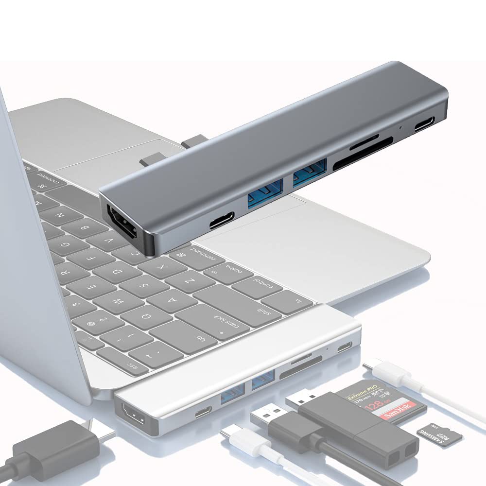 SLAUNT USB C Hub for MacBook Pro 7-in-2 USB C Adapter MacBook Multiport Dongle with 4KHDMI, USB 3.0&2.0, TF/SD Card Reader, USB-C and Thunderbolt 3 Compatible with MacBook Pro Air 2020 2019 2018