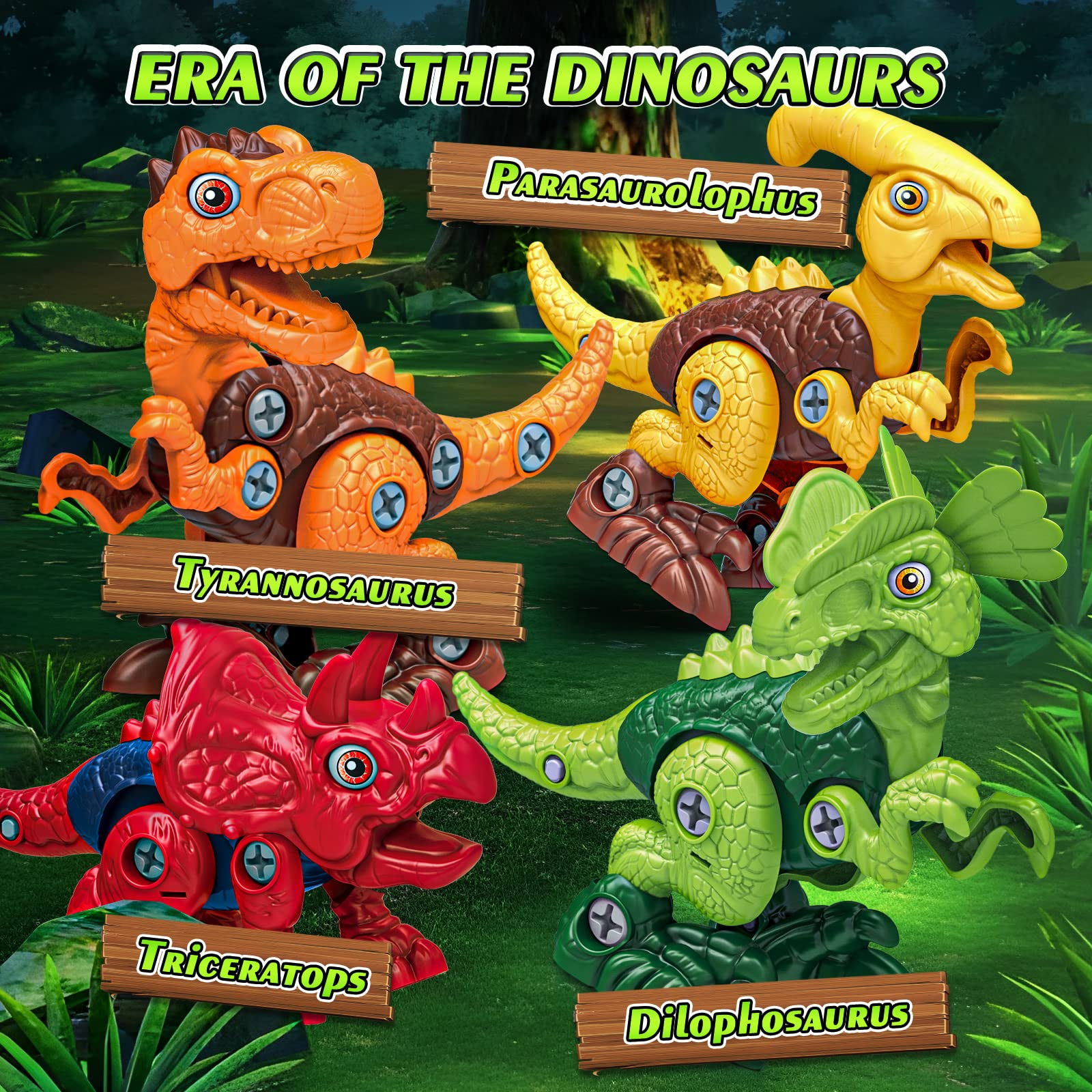 Powerextra Take Apart Dinosaur Toys, STEM Dinosaur Toy Set with Electric Drill, Educational Learning and Fun Construction for Kids Ages 3-8