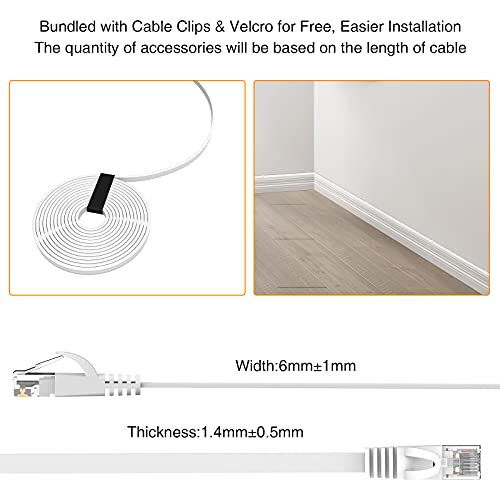 Lovicool Flat Cat6 Ethernet Cable 75ft White High Speed Internet Patch Cable, Computer LAN Cable RJ45 Ethernet Cord with Cable Clips for Router/Modem/PS4/Switch/Xbox/Gaming 75 feet