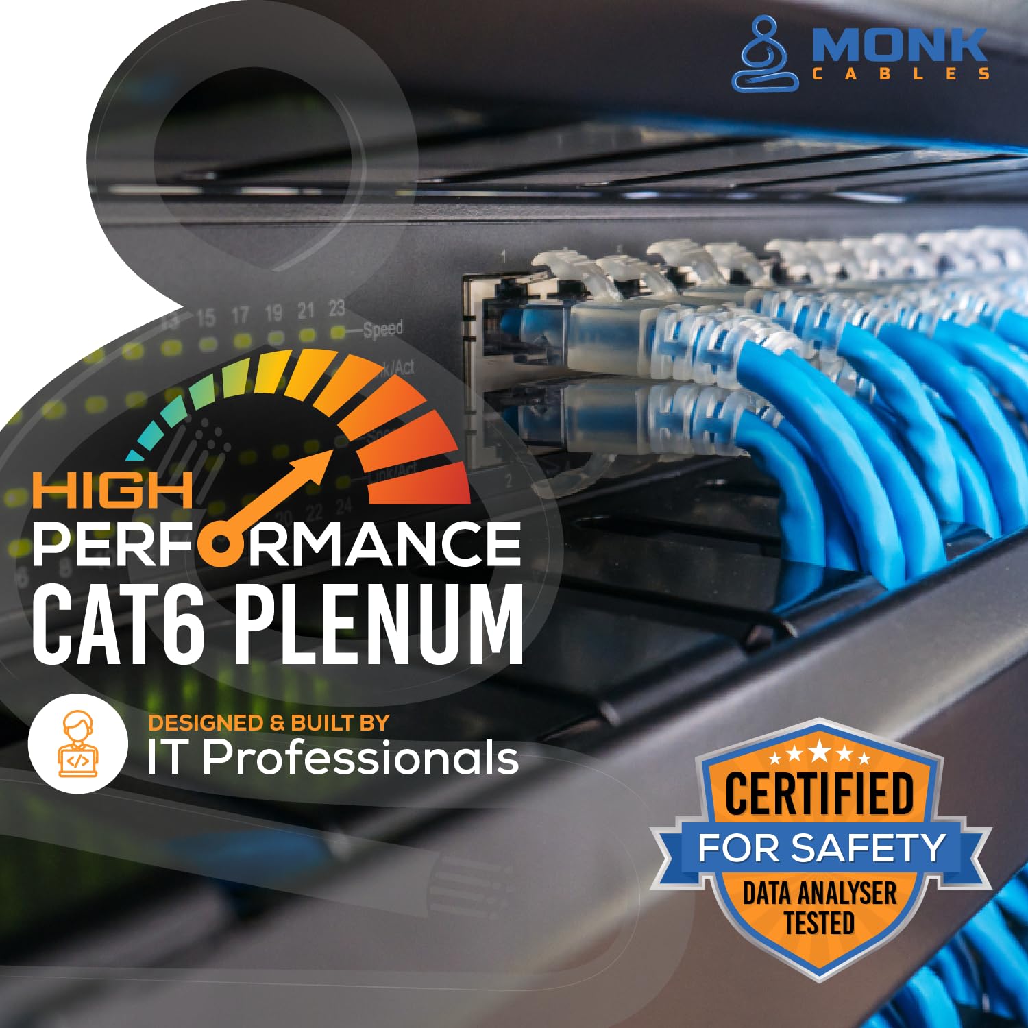 MONK CABLES | CAT6 Plenum Cable 1000ft | UTP, 23AWG, 550MHz | DSX-8000 Certified | Most Certified Cable of The Whole Market (Blue)