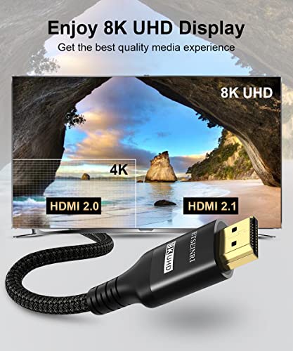 Etseinri 10K 8K 4K HDMI Cable 6.6ft, Certified 48Gbps Ultra High Speed HDMI® Cable 4K@120Hz 8K@60Hz eARC HDCP 2.2&2.3 Dynamic HDR D.olby Atmos Compatible with PS5 X-Box HDTV Monitor