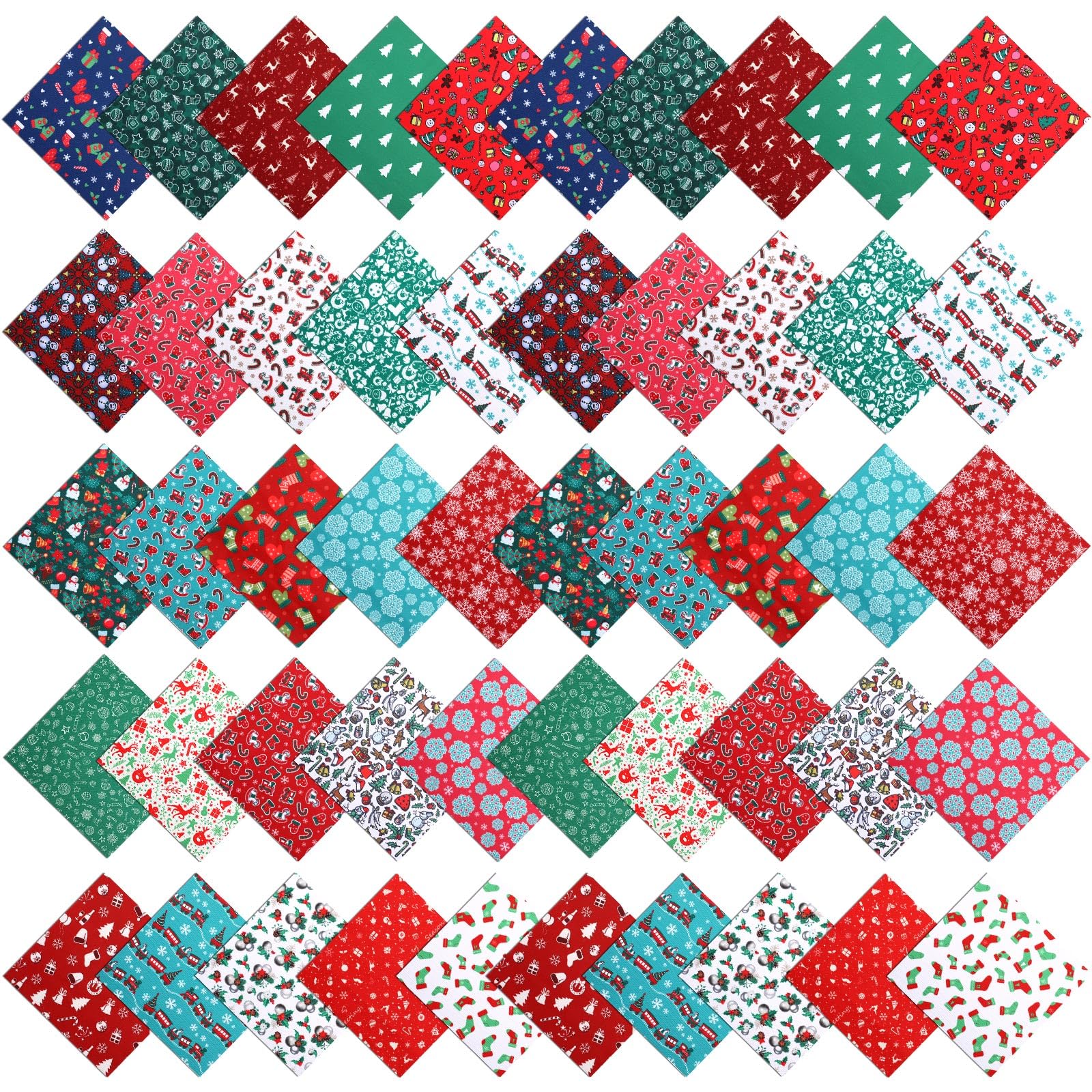 Preboun 50 Pcs 8 x 8 Inches/ 20 x 20 cm Christmas Fabric Squares Christmas Fabric 25 Different Patterns Fabric Scraps Quilting Craft Fabric Patchwork Fabric Bundles for Sewing Crafting DIY Supplies