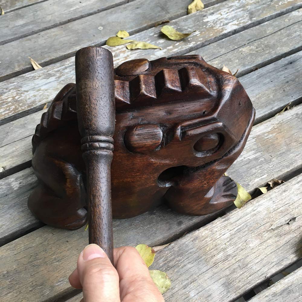 Cozinest Medium 6" Wood Frog Guiro Rasp Percussion Musical Instrument Tone Block Wooden Handcraft Percussion Instruments Products From Thailand Lucky Frog for Home Office Decor (Brown)