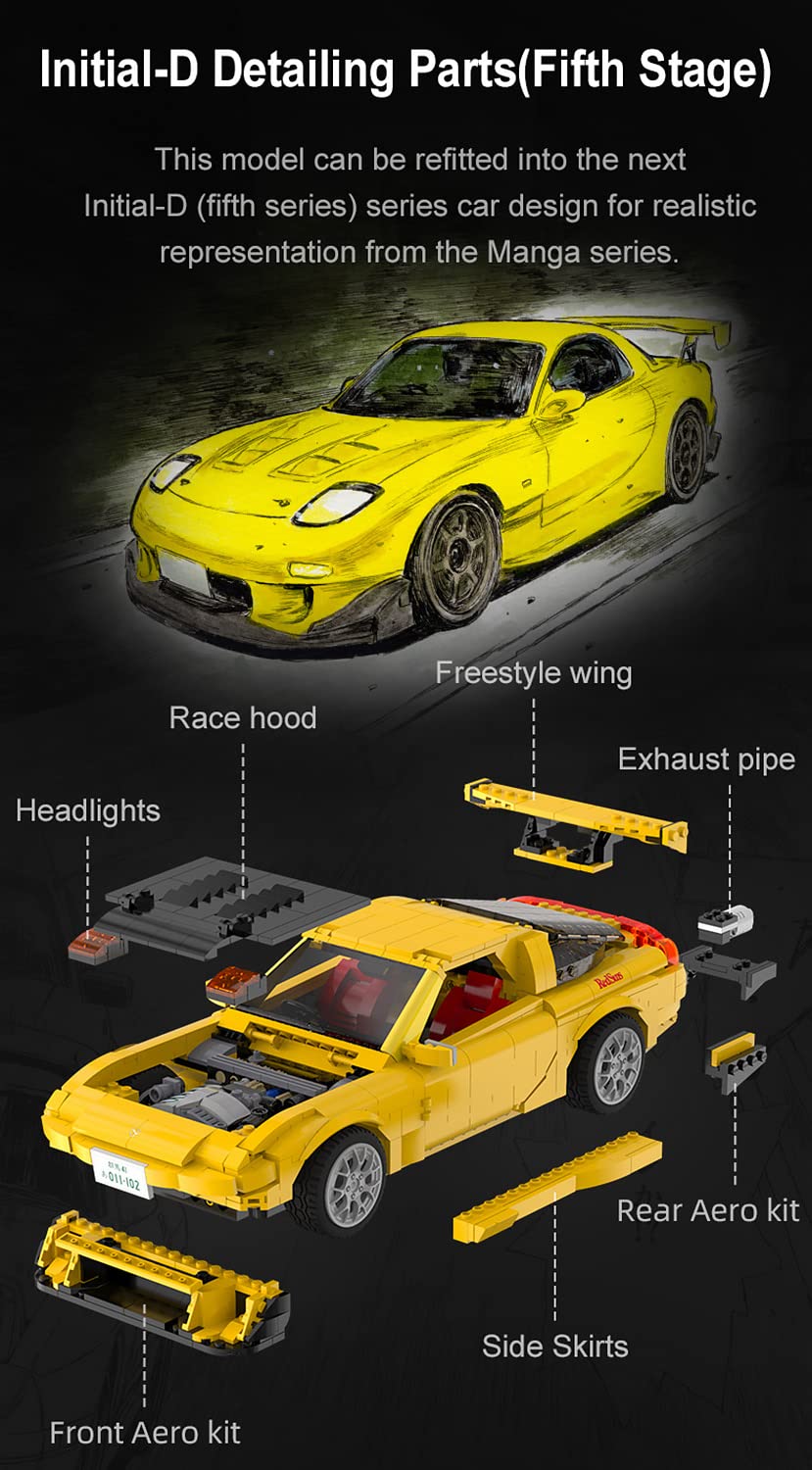 dOMOb Mazda RX-7 FD3S Car Building Kit – Initial-D 25th Anniversary – Realistic Model 1:12 Simulated Build – 1655 pcs Blocks – CaDA Bricks Toys for 8+ Age Kids & Adults – for Boys, Hobbyist, Collector