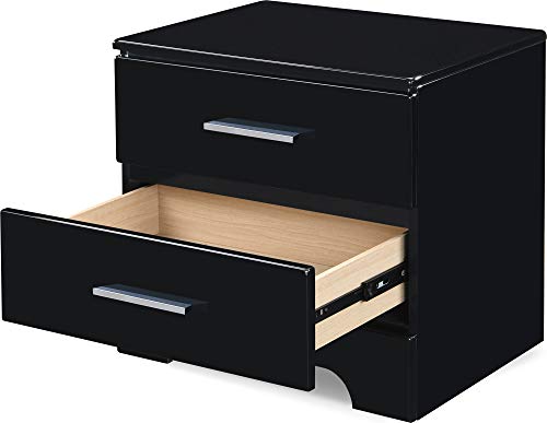 ClickDecor Hudson End Side Nightstand with 2 Drawers, Wooden Accent Table for Bedroom with Matte Chrome Handle, Black