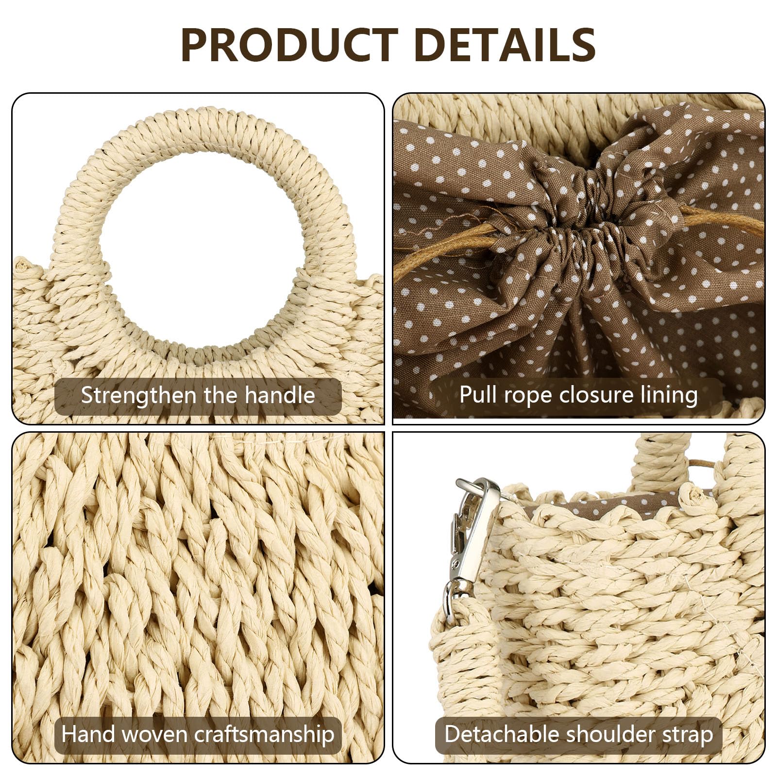 FENBEN Women Straw Crossbody Bag Summer Beach Weave Shoulder Bag Rattan (Beige)