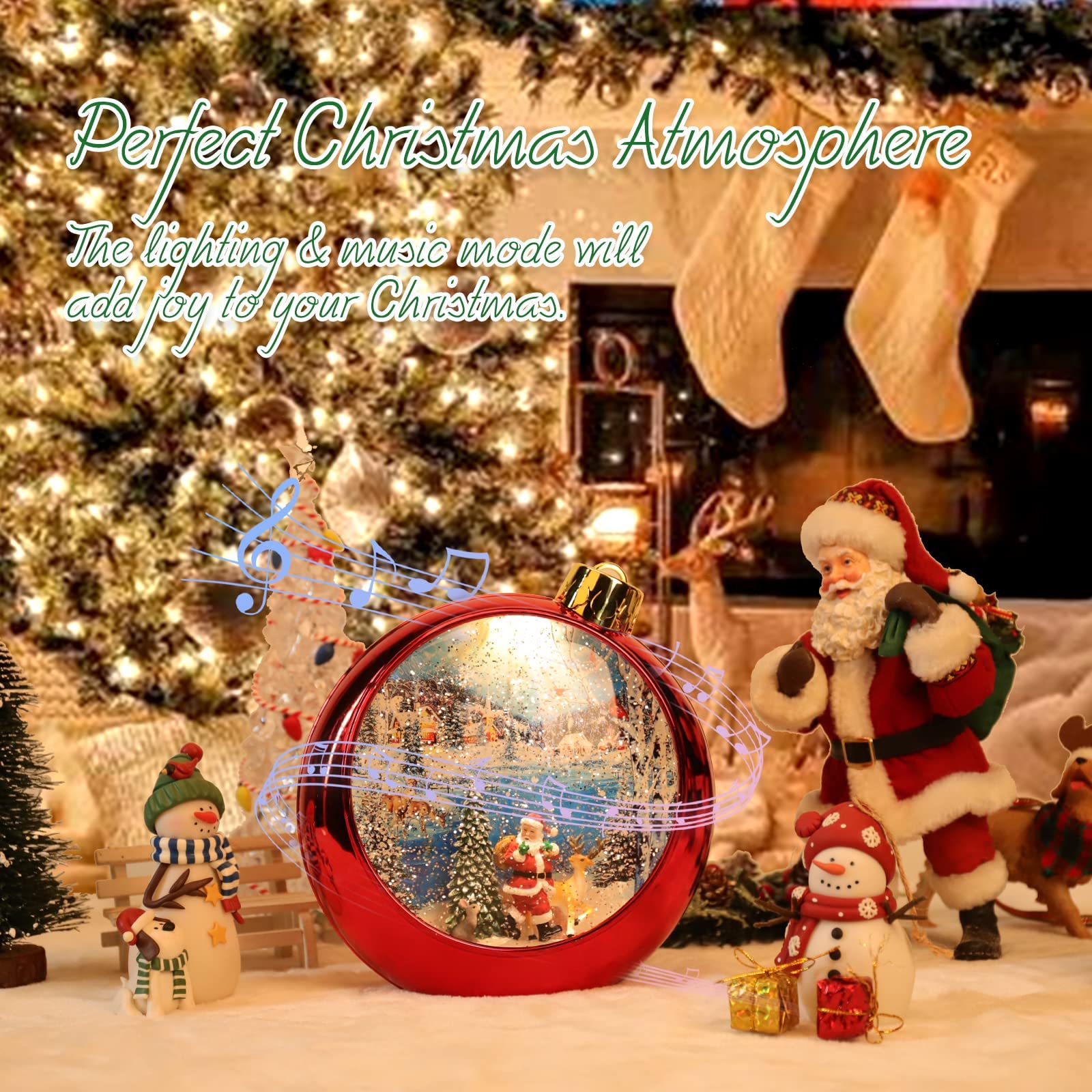 Christmas Snow Globe Lantern Red Snow Globes Musical Lantern 6H Timer Glitter Lantern Chritmas Battery Operated Snowglobe Santa Snow Globe Swirling Glitter Musical Snow Globe Lantern